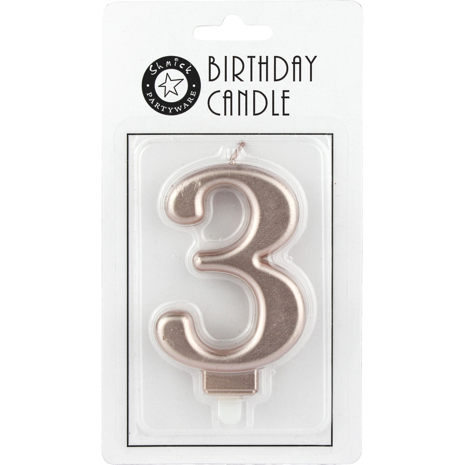 Metallic Light Rose Gold Number 3 Candle - Discount Party Supplies
