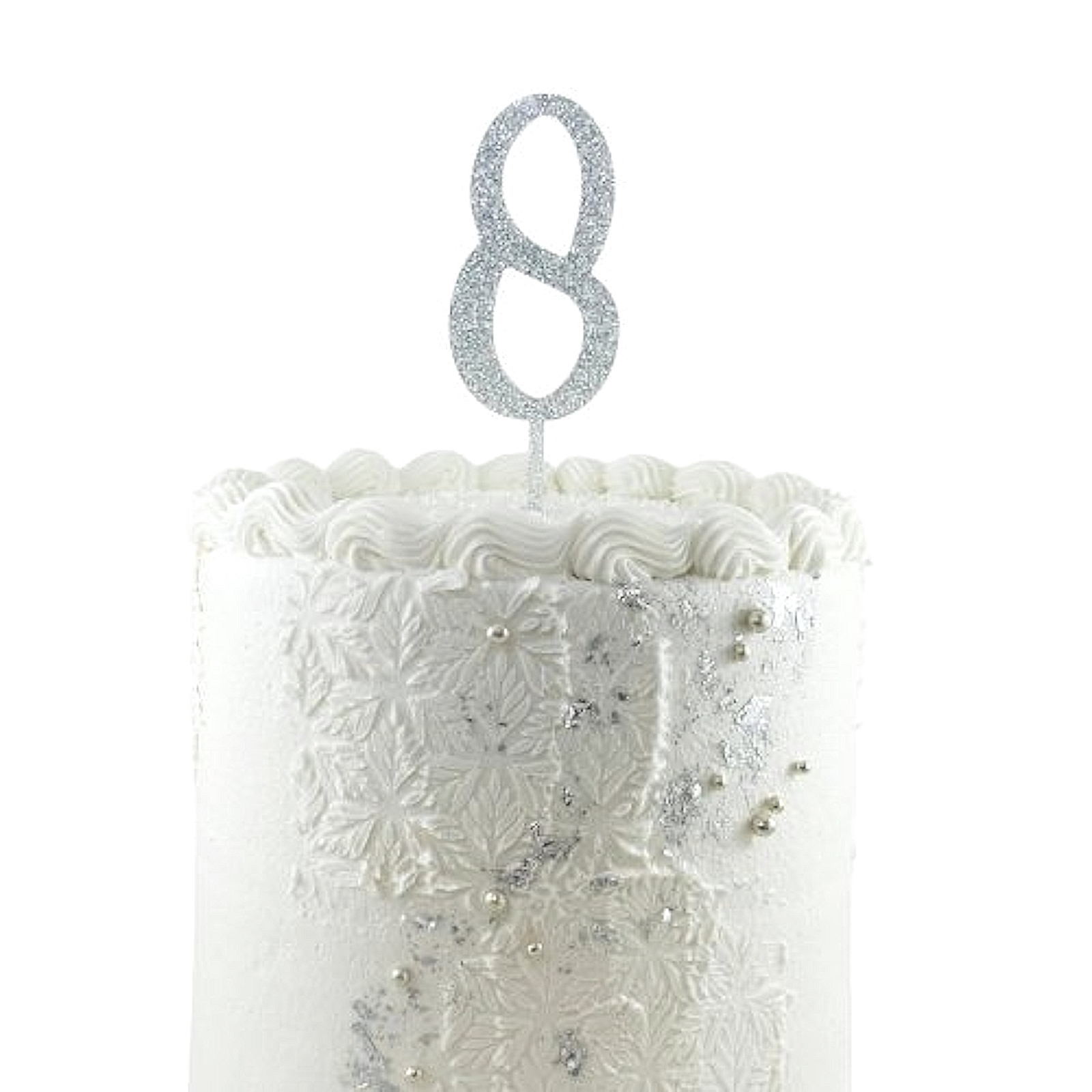 Glitter Silver Acrylic Number 8 Cake Topper - Discount Party Supplies