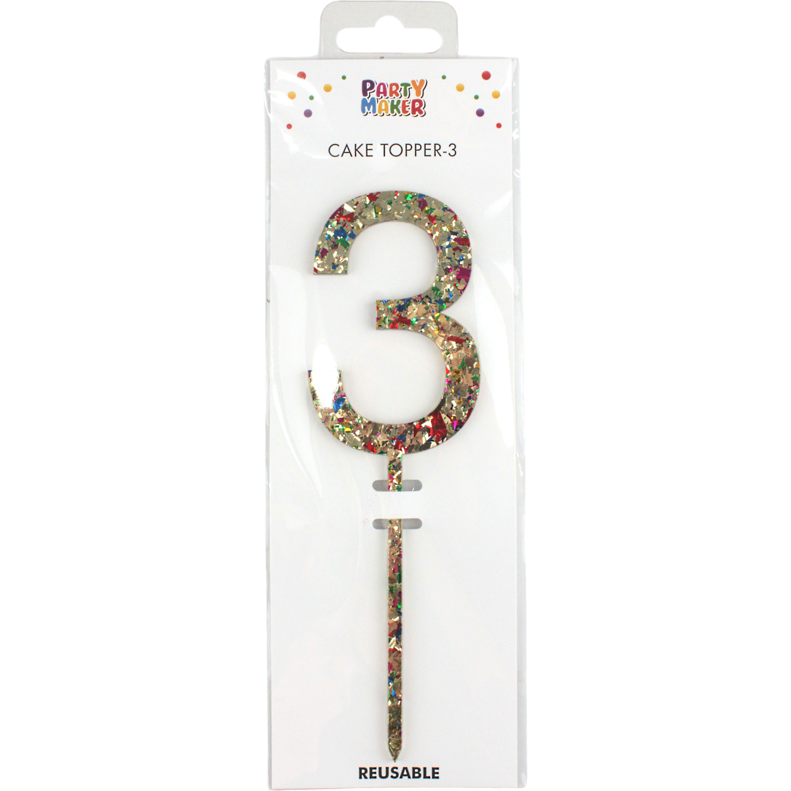 Gold Rainbow Glitter Acrylic Number 3 Cake Topper | Discount Party ...