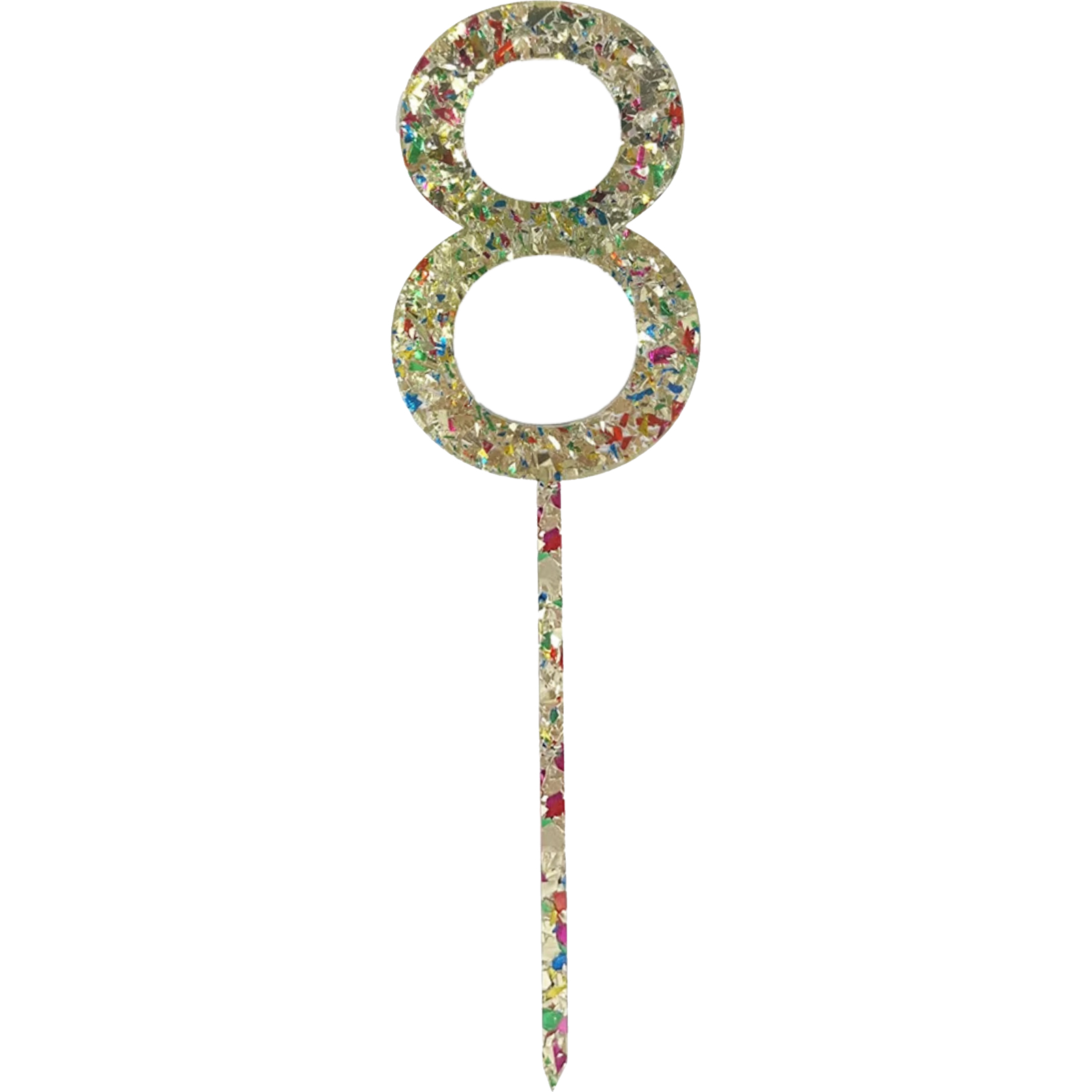 Gold Rainbow Glitter Acrylic Number 8 Cake Topper - Discount Party Supplies