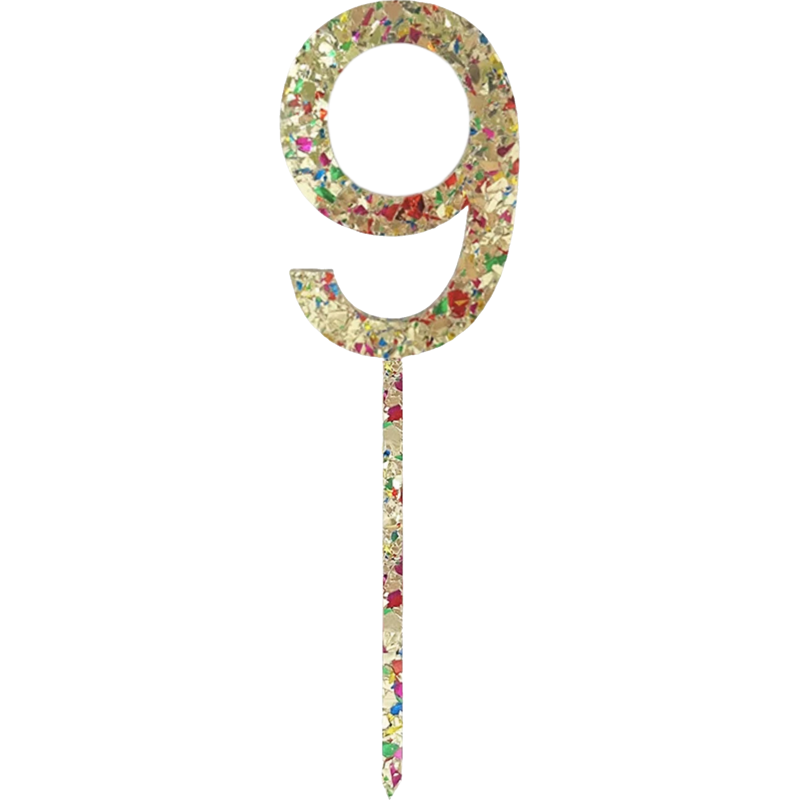 Gold Rainbow Glitter Acrylic Number 9 Cake Topper - Discount Party Supplies