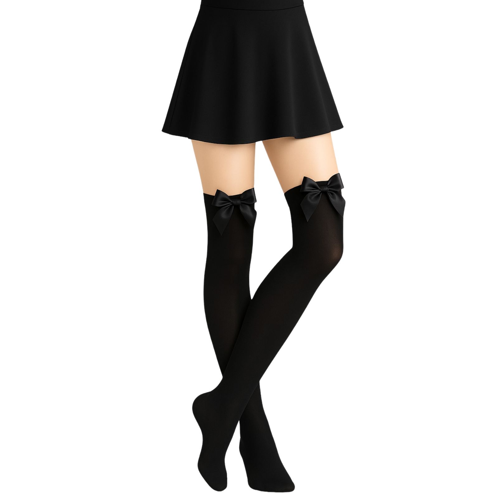 Over The Knee Black Opaque Stockings With Satin Bows - Discount Party ...
