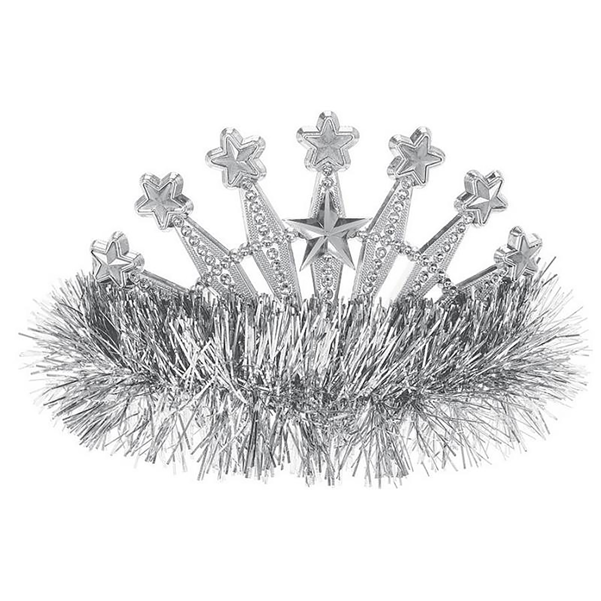 Silver Star Tiara With Tinsel - Discount Party Supplies