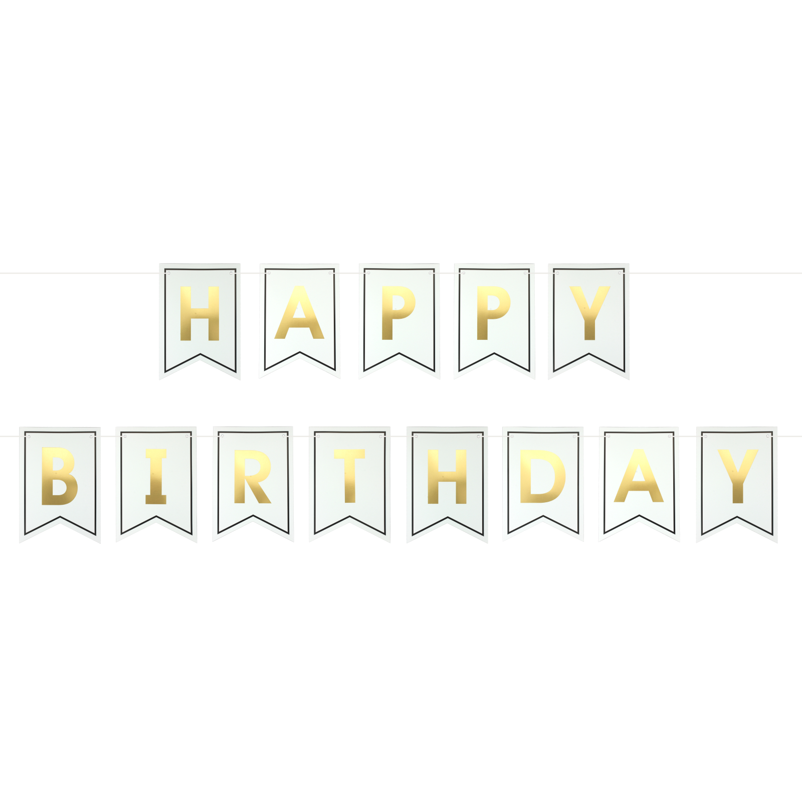 White & Gold Happy Birthday Pennant Banner - Discount Party Supplies