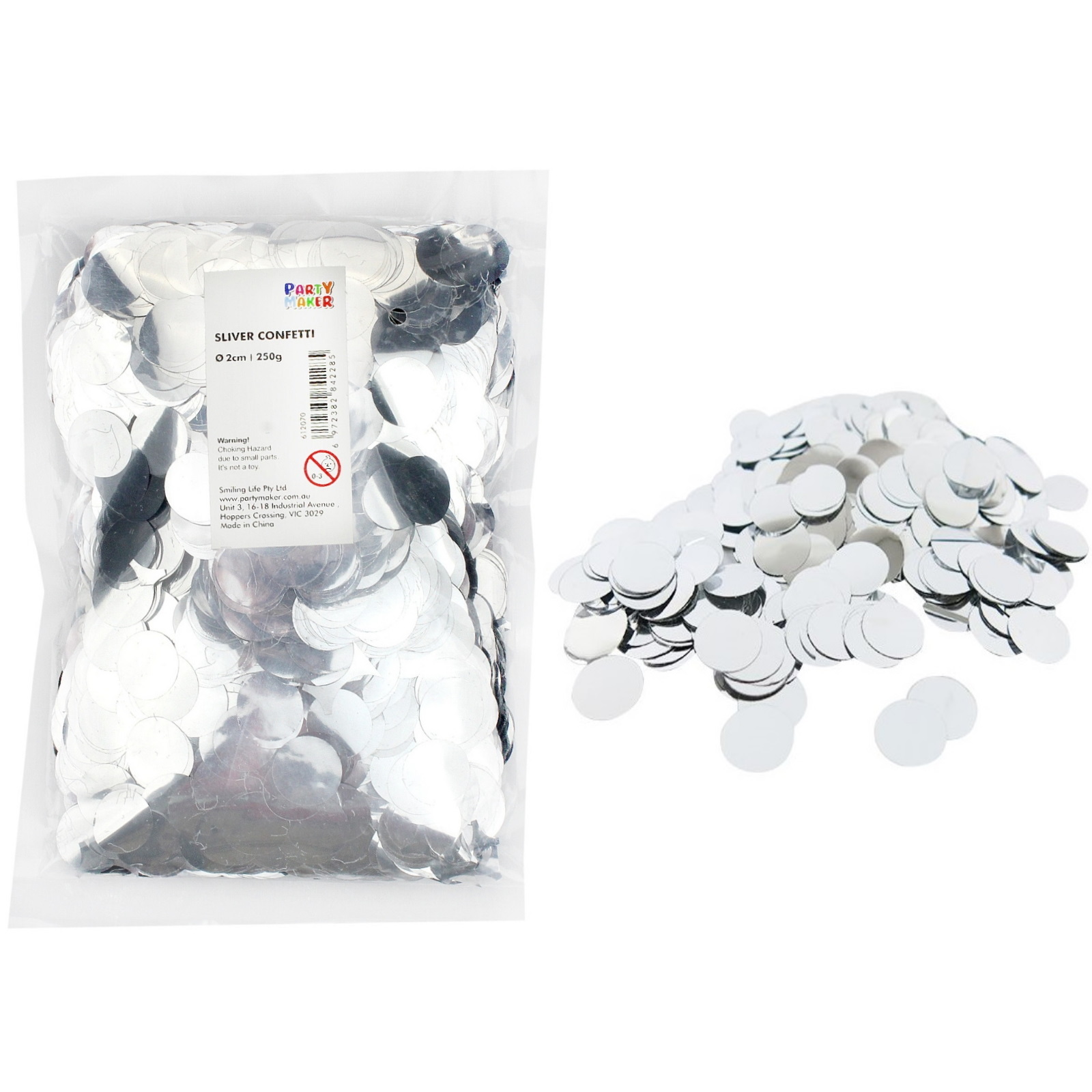 Bulk Metallic Silver Confetti 2cm (250g) - Discount Party Supplies