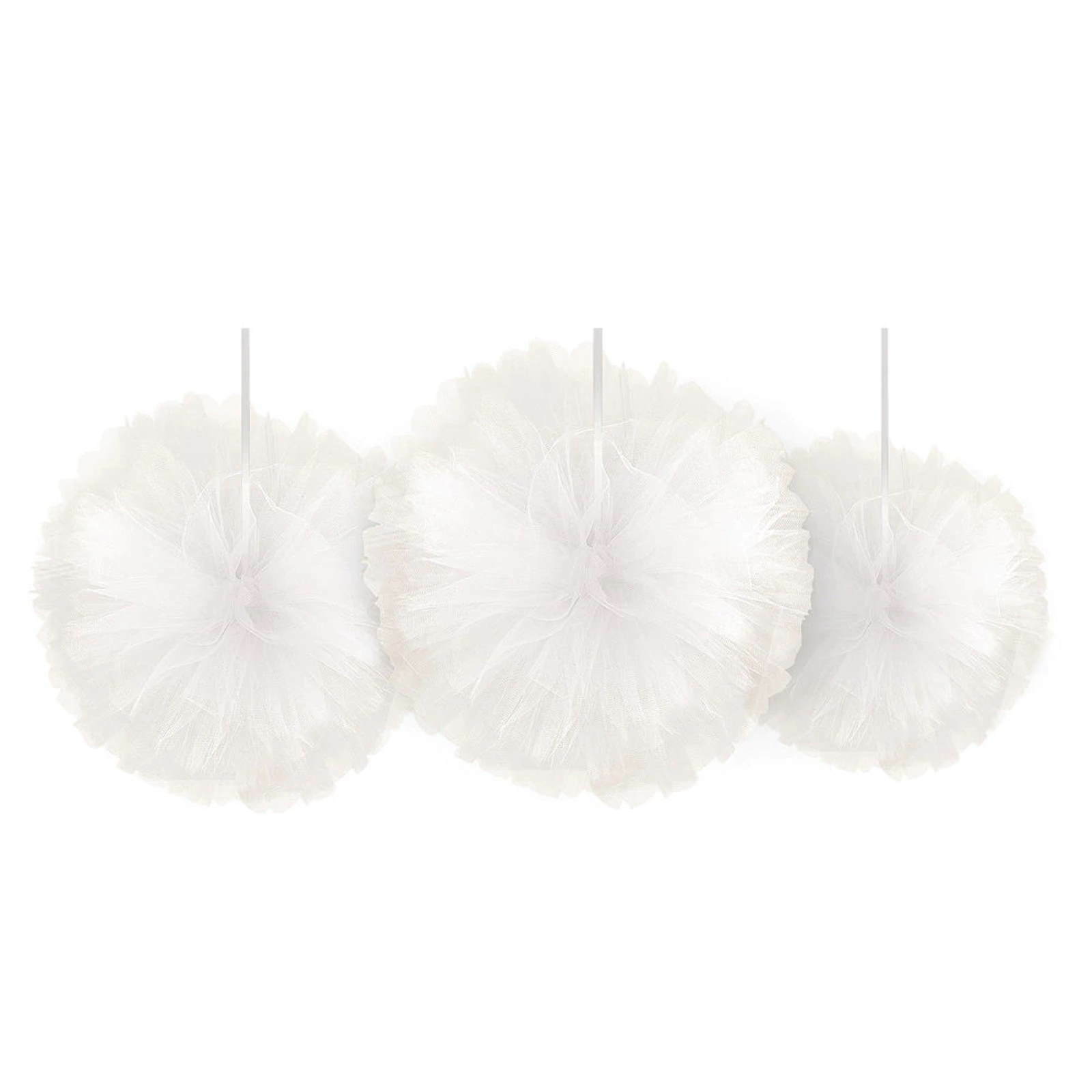White Tulle Fluffy Decorations (Pack of 3) - Discount Party Supplies