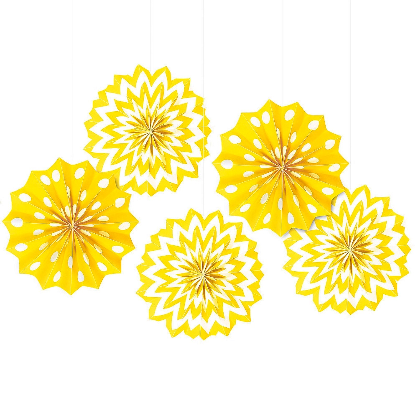 Yellow Polka Dot and Chevron Paper Fan Decorations (Pack of 5) | Yellow ...