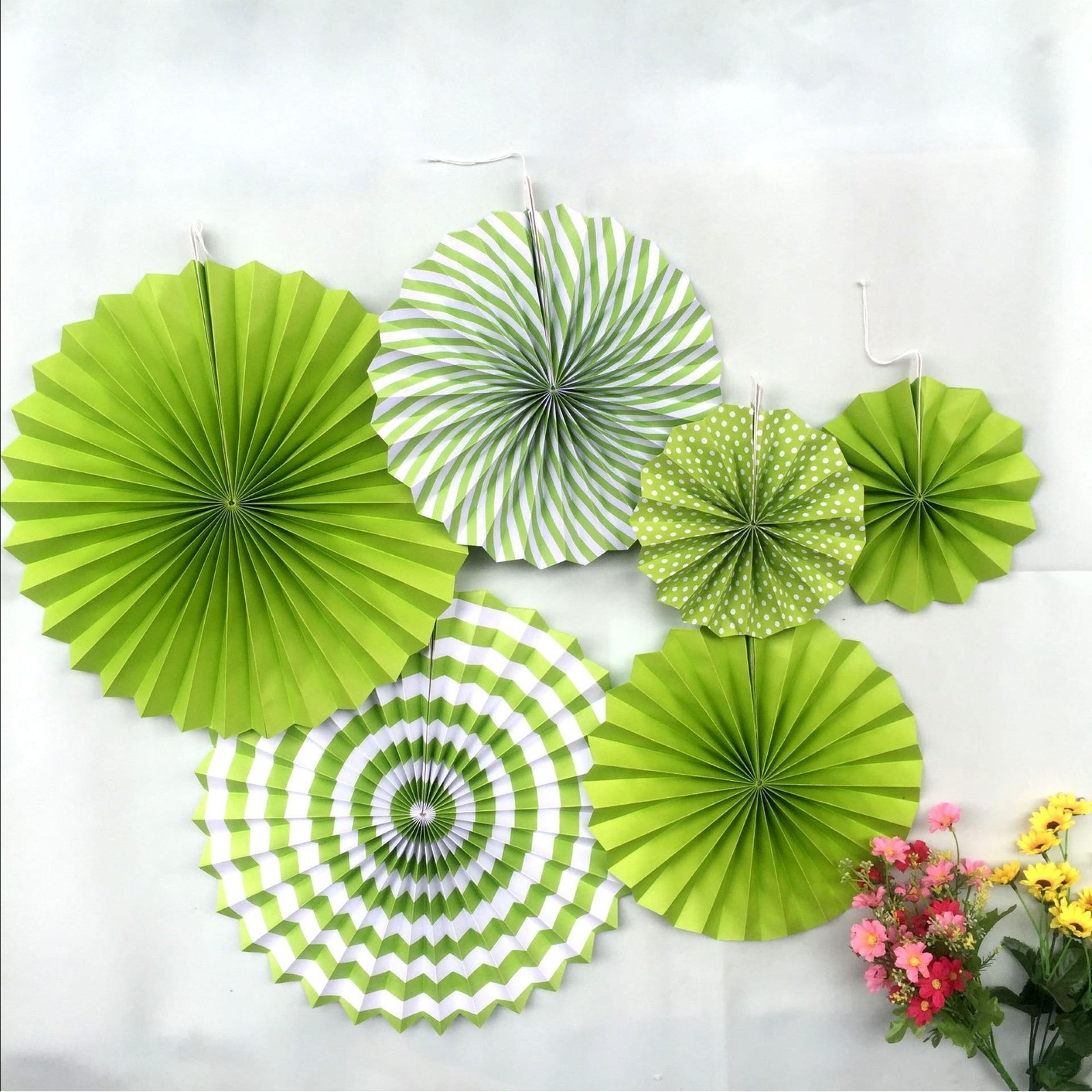 Lime Green Paper Fan Decorations (Pack of 6) | Green Coloured Party ...