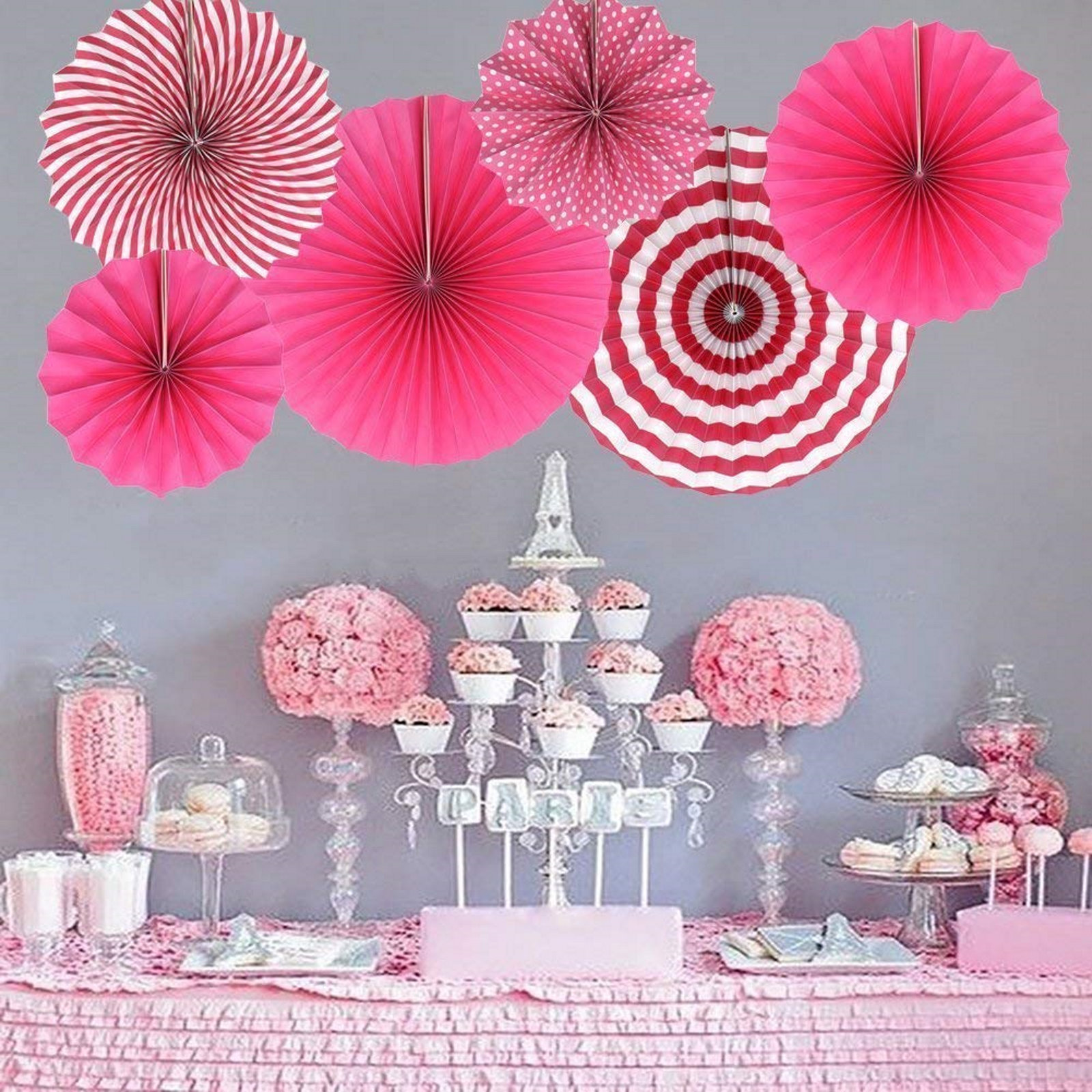Hot Pink Paper Fan Decorations (Pack of 6) | Hot Pink Coloured Party ...