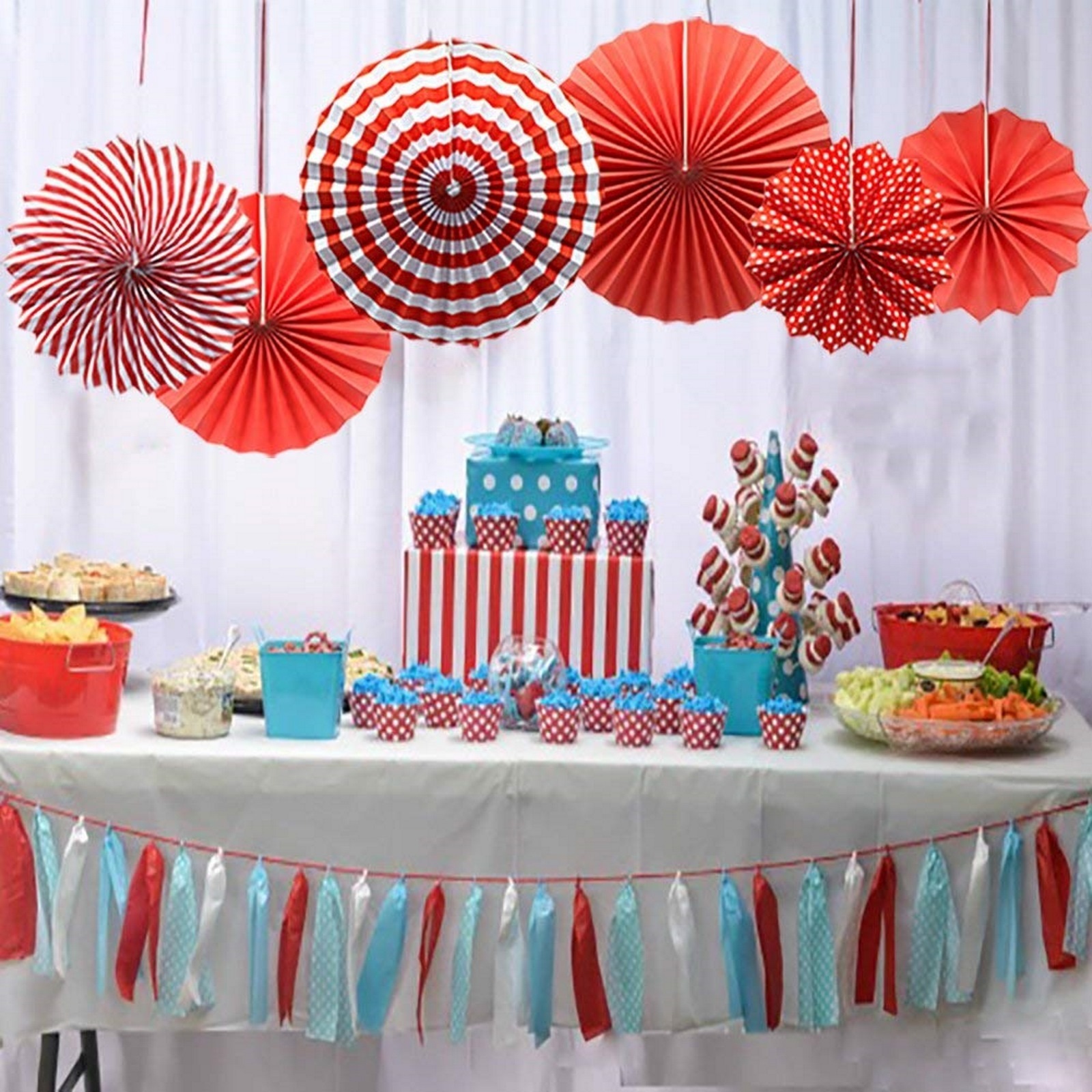 Red Paper Fan Decorations (Pack of 6) | Red Coloured Party Supplies ...