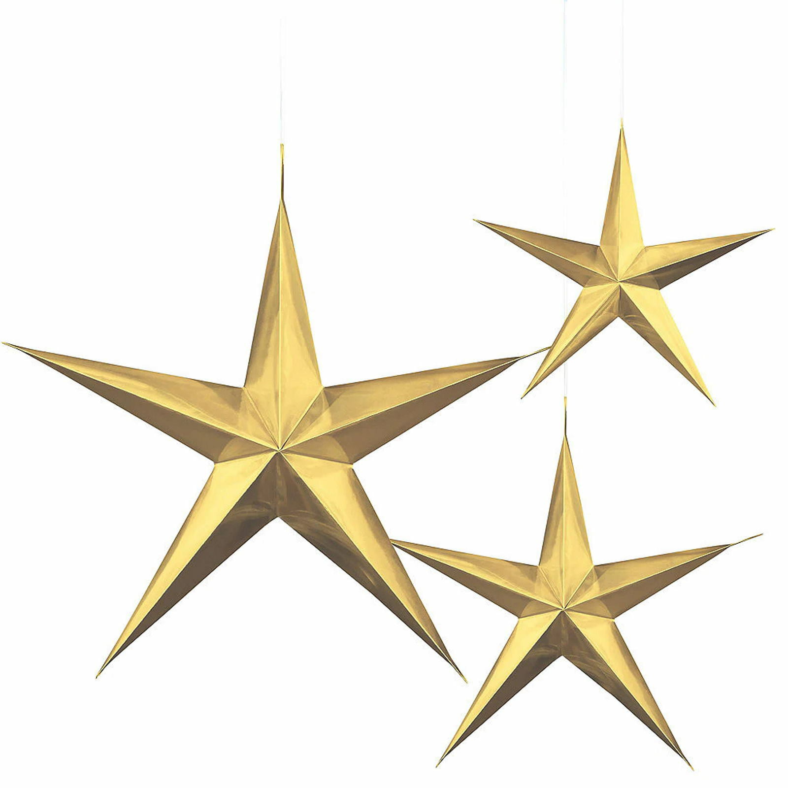Gold Star 3D Hanging Decorations (Pack of 3) | Gold Party Supplies ...