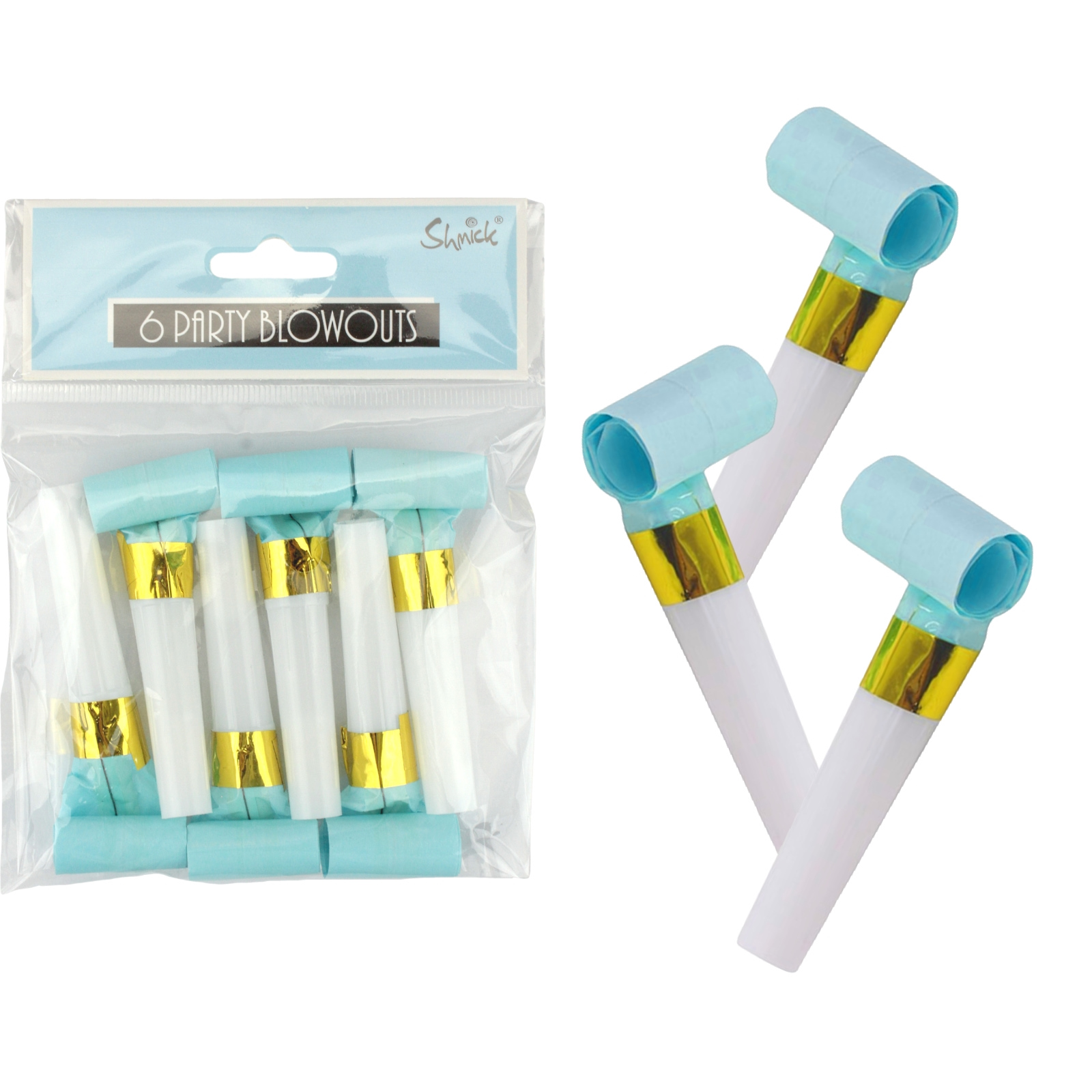 Light Blue and Gold Foil Party Blowers (Pack of 6) - Discount Party ...