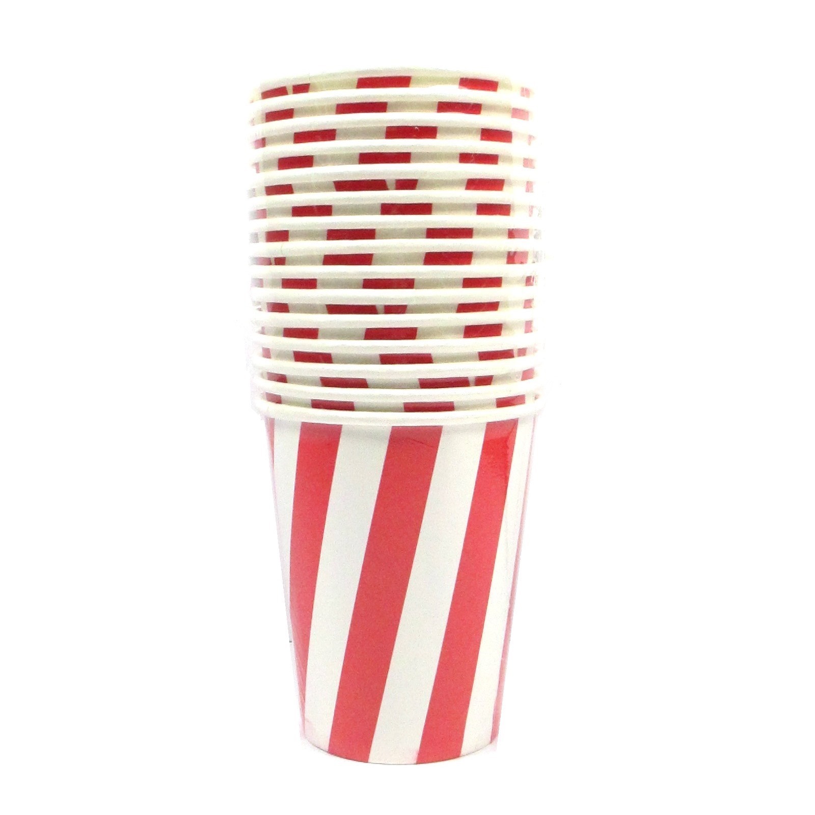 Red and White Stripe Paper Cups (Pack of 15) - Discount Party Supplies