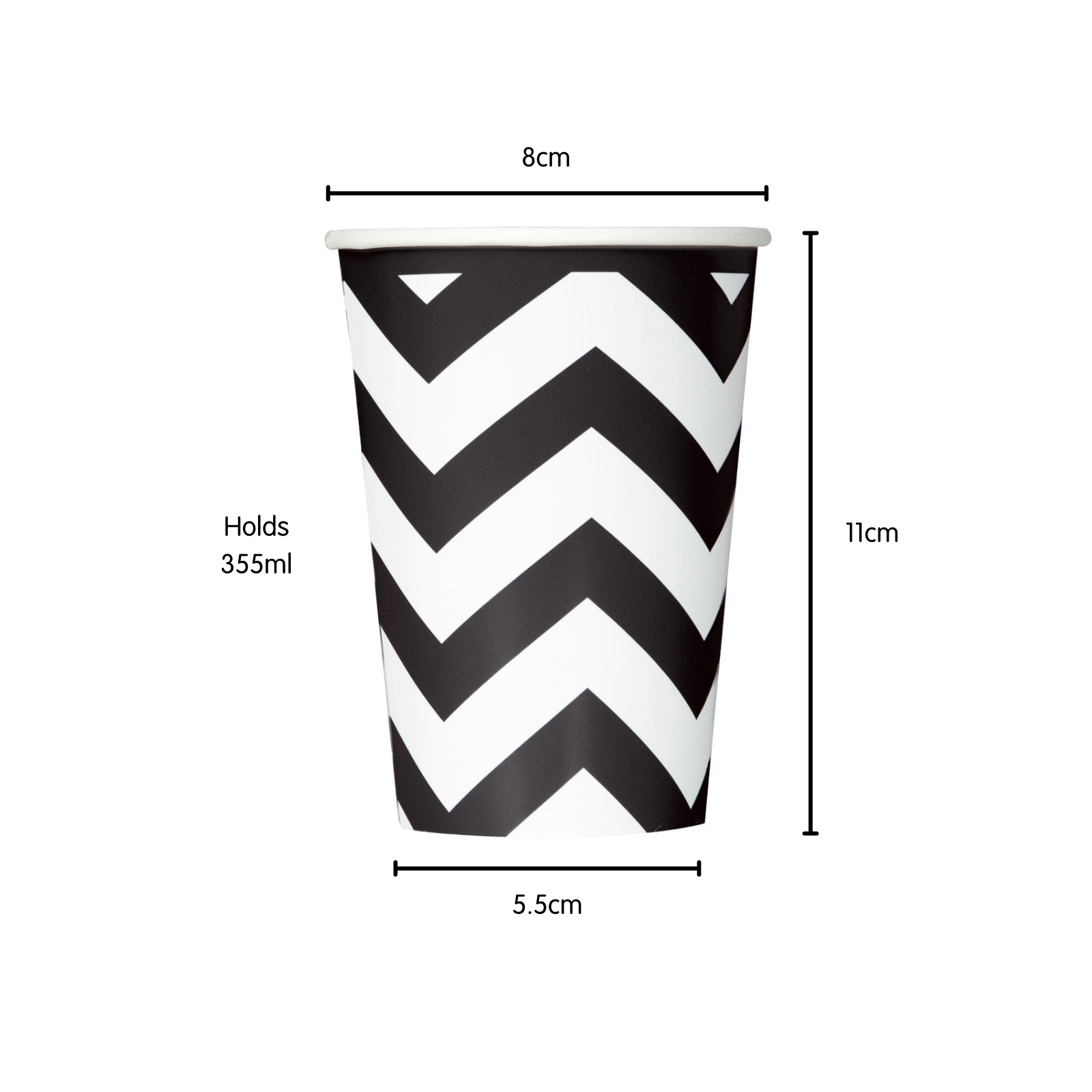 Midnight Black Chevron Paper Cups 355ml (Pack of 6) | Black Party ...
