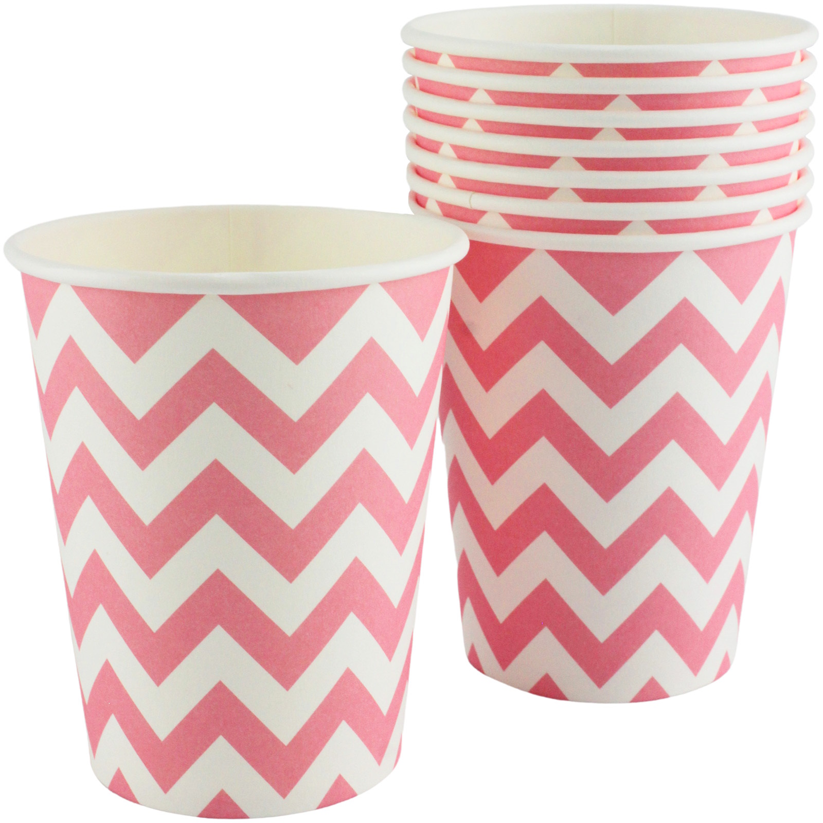 New Pink Chevron Paper Cups 266ml (Pack of 8) | Light Pink Coloured ...