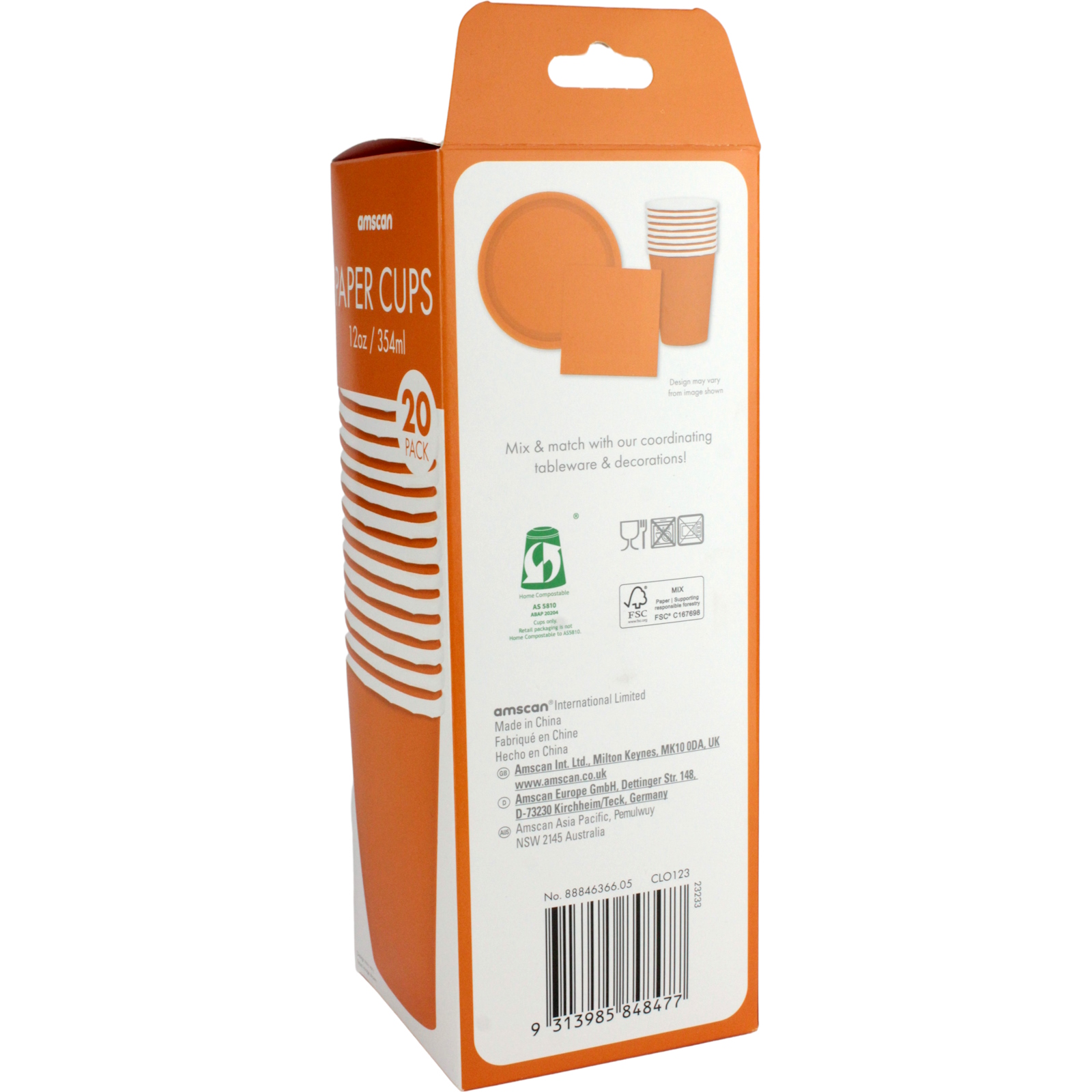 Pumpkin Orange Paper Cups 354ml (Pack of 20) | Orange Coloured Party ...