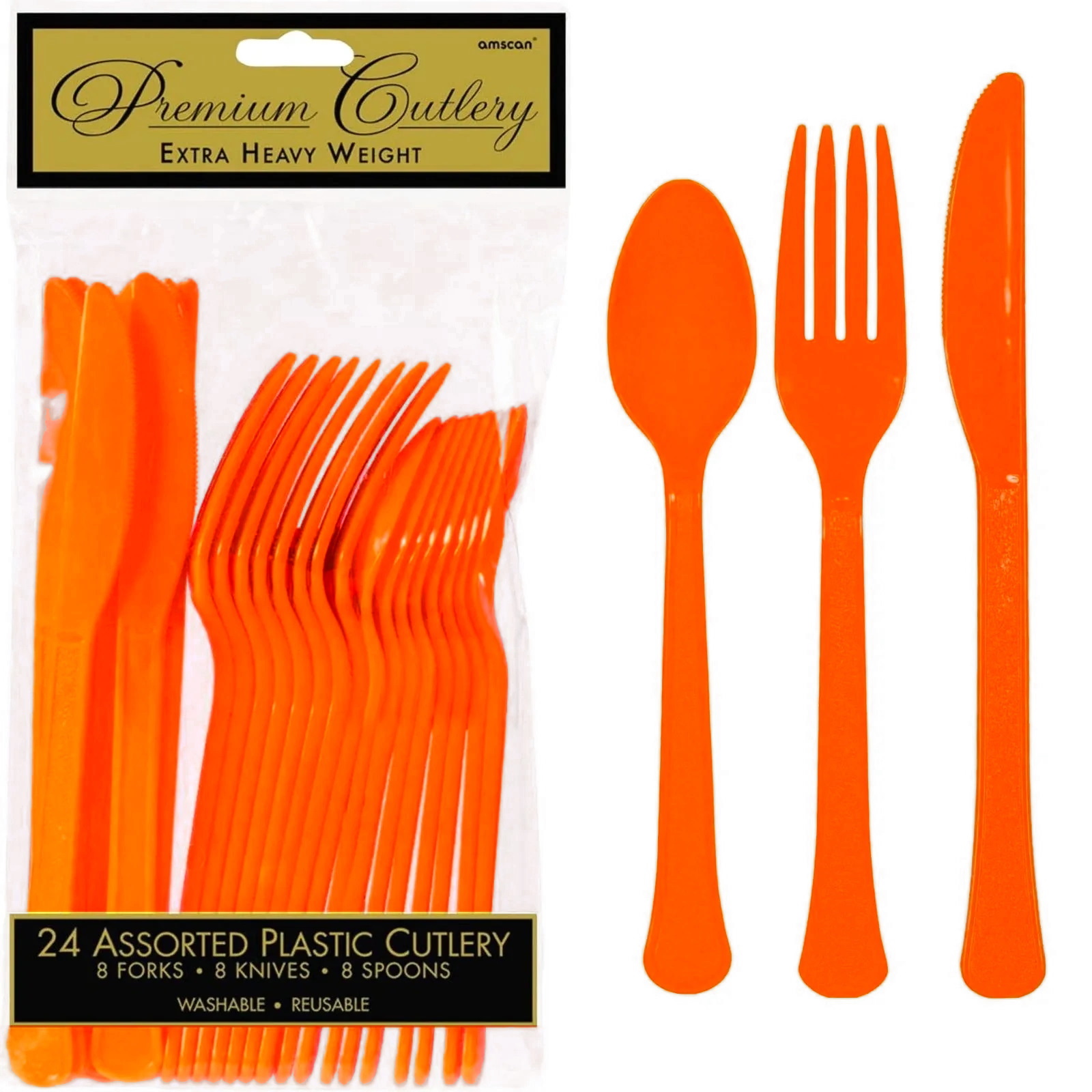 Orange Reusable Cutlery (Pack of 24) - Discount Party Supplies