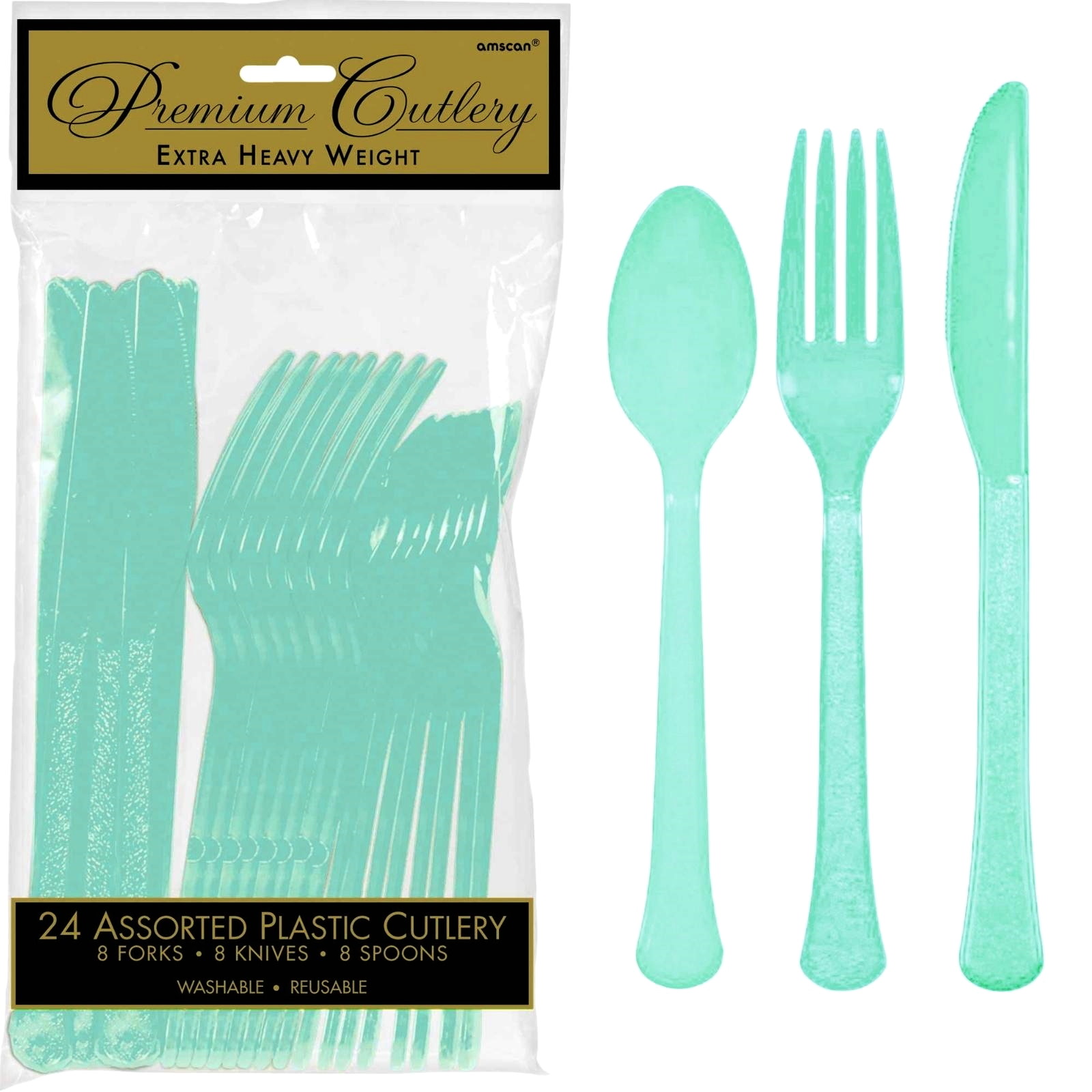Pastel Turquoise Reusable Cutlery (Pack of 24) - Discount Party Supplies
