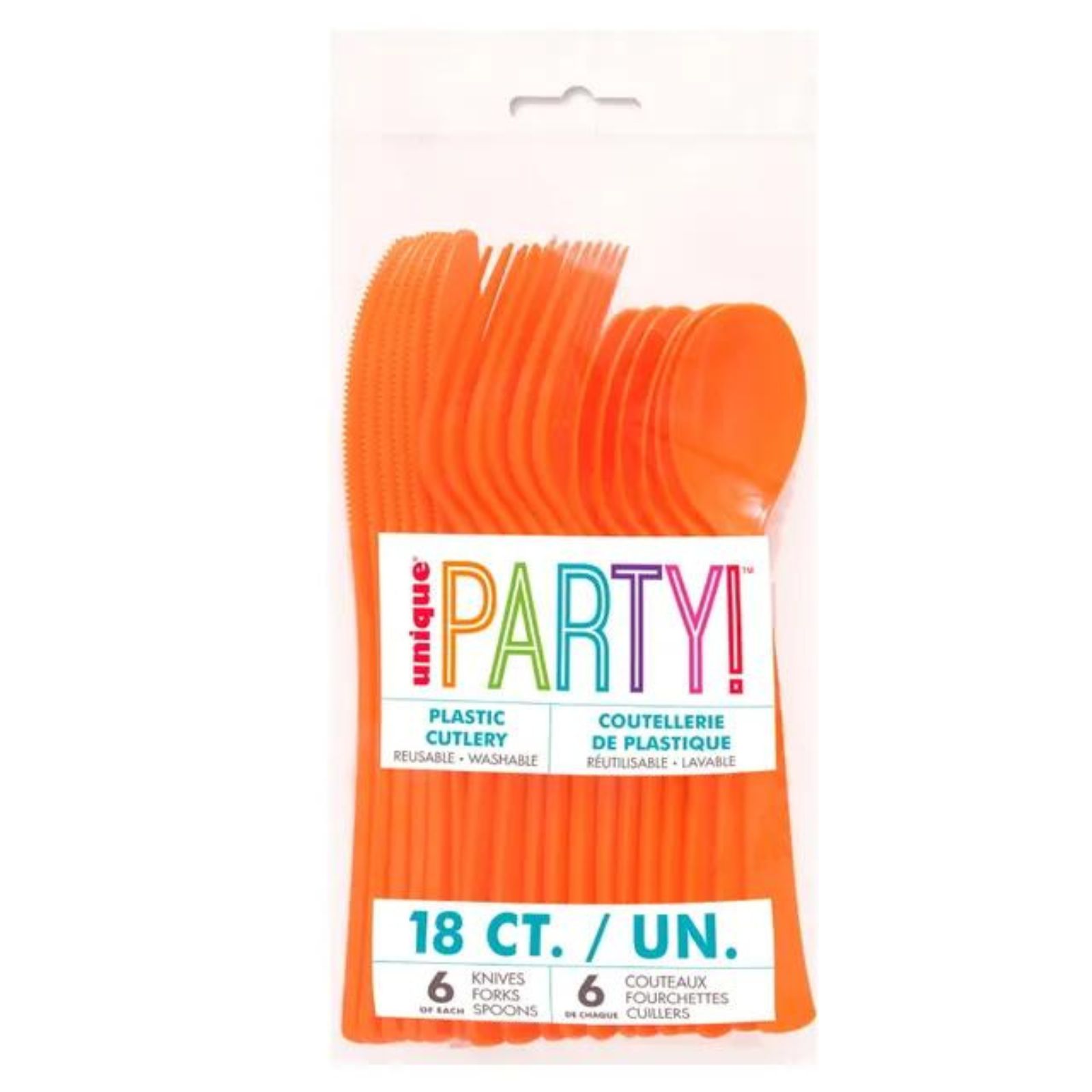 Orange Reusable Plastic Cutlery (Pack of 18) | Orange Coloured Party ...