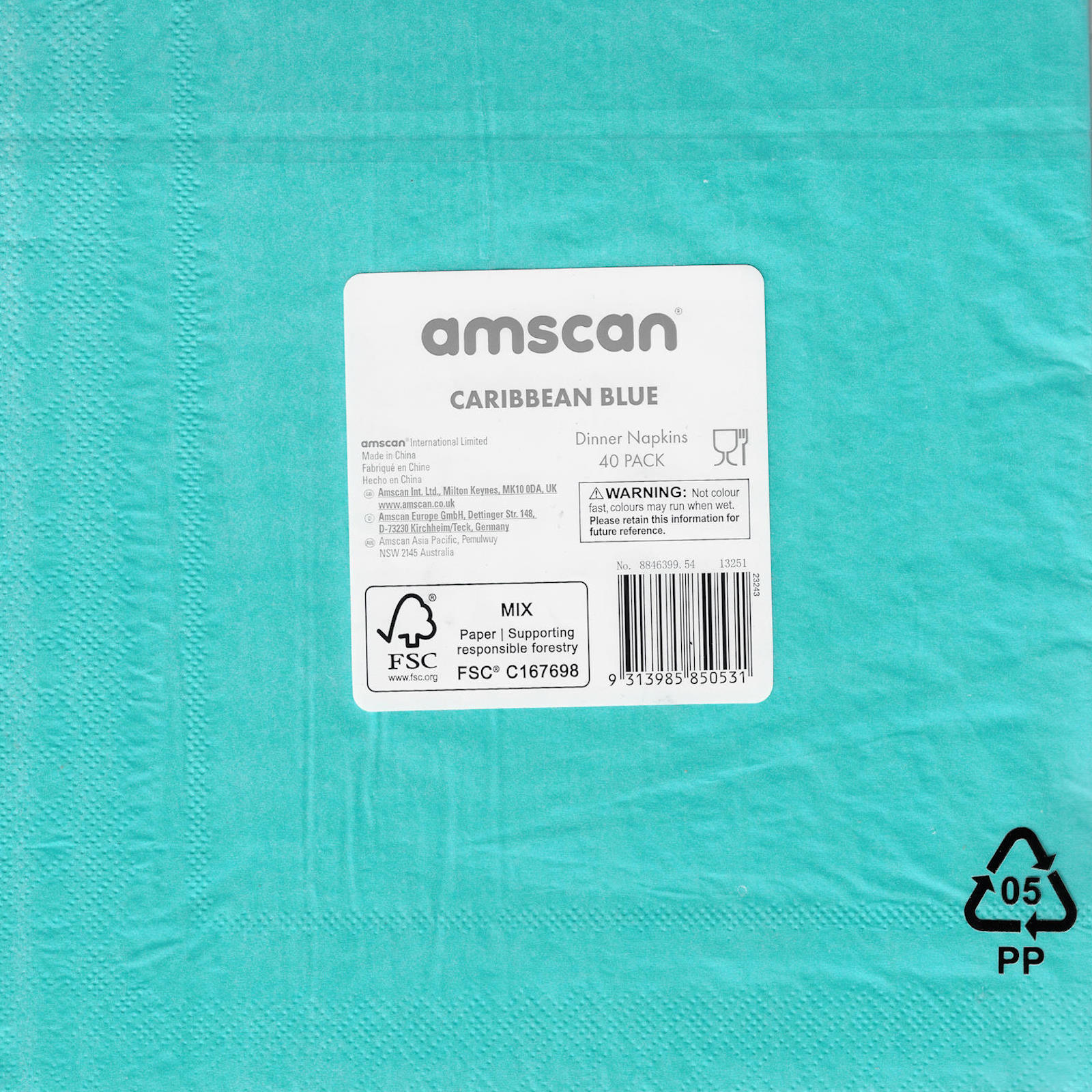 Caribbean Blue Dinner Napkins / Serviettes (Pack of 40) | Caribbean ...