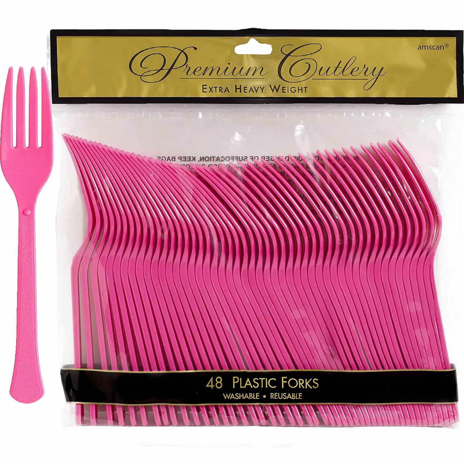 Hot Pink Premium Reusable Plastic Forks (Pack of 48) - Discount Party ...