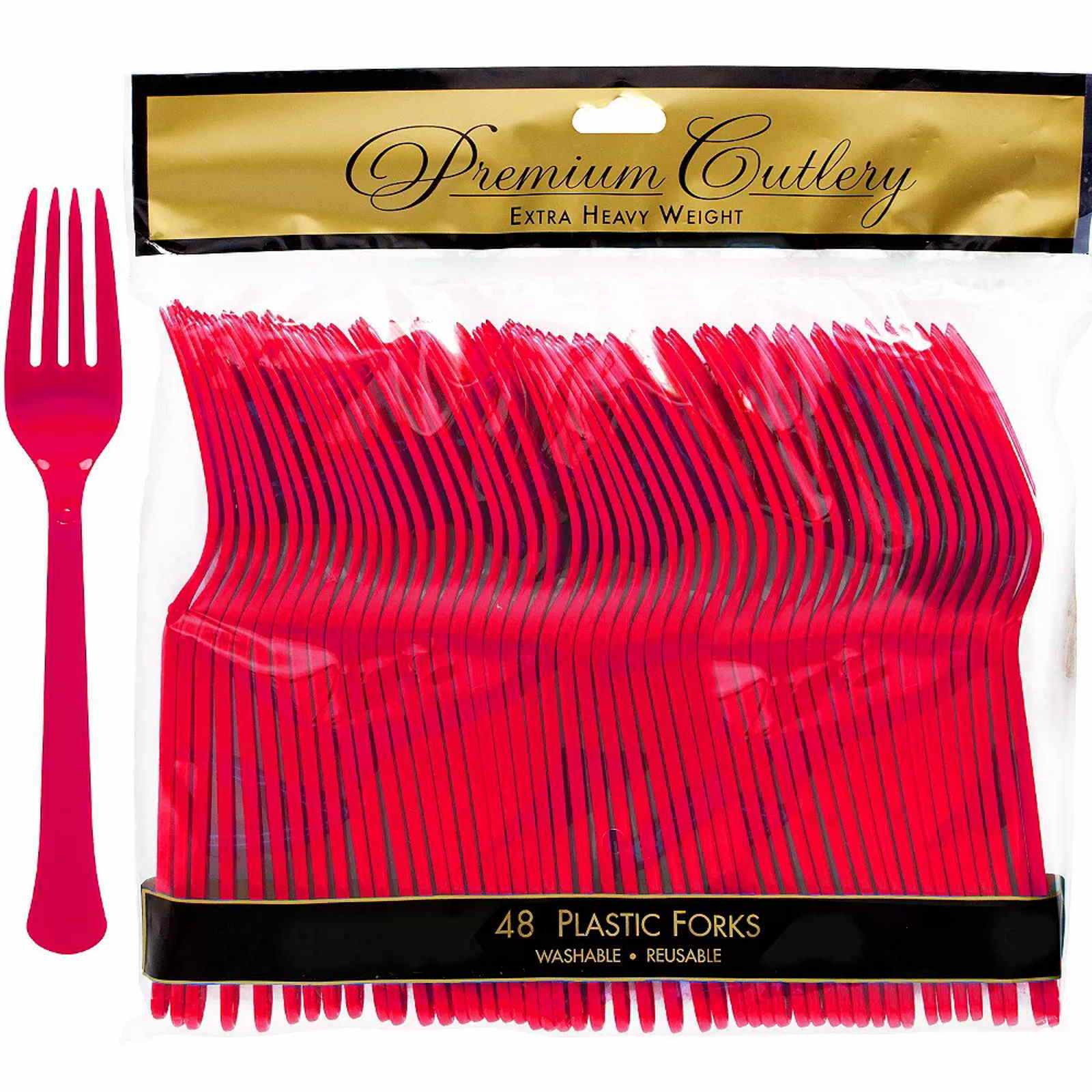 Red Premium Reusable Plastic Forks (Pack of 48) - Discount Party Supplies