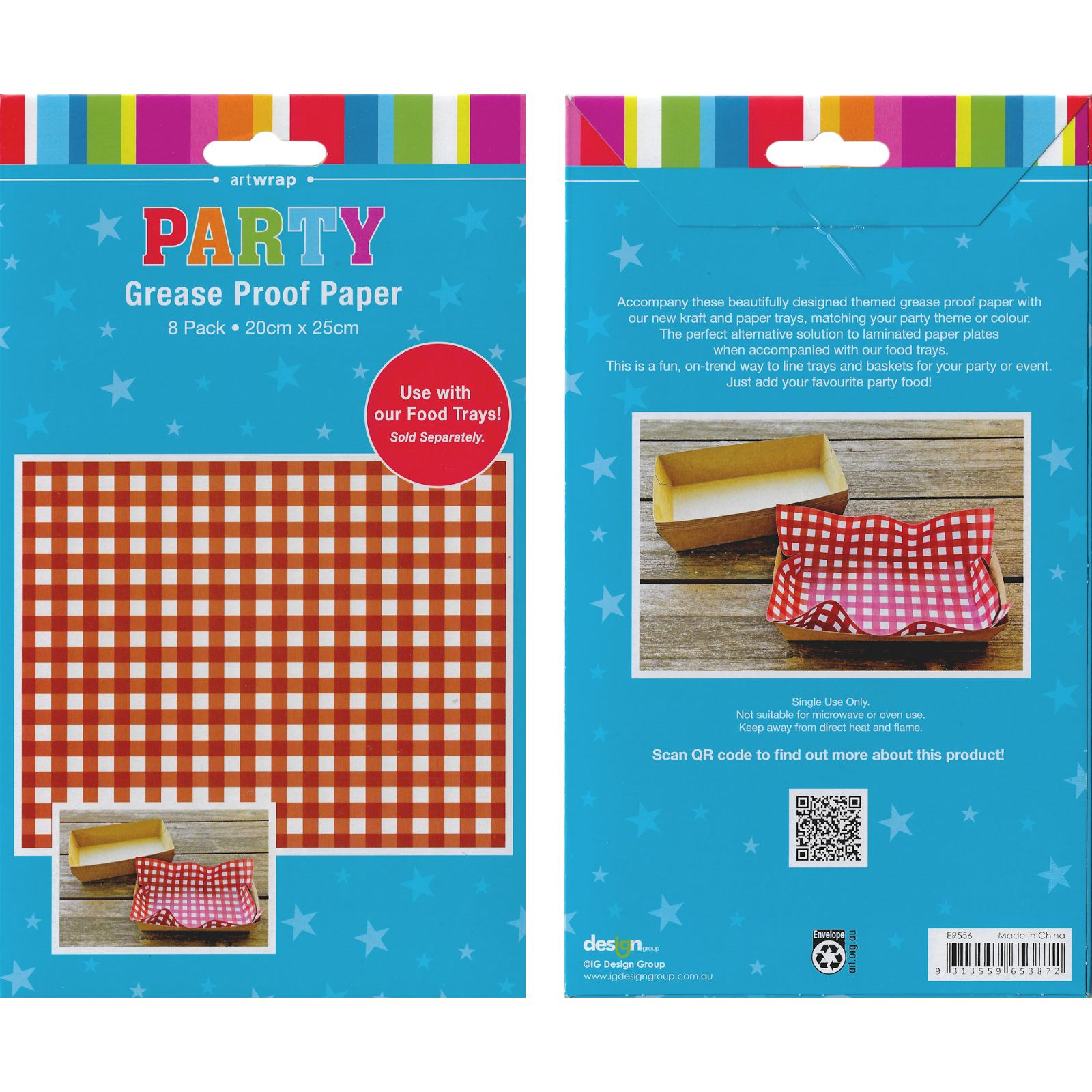 Red Gingham Grease Proof Paper Plate / Tray Liners (8 Sheets ...