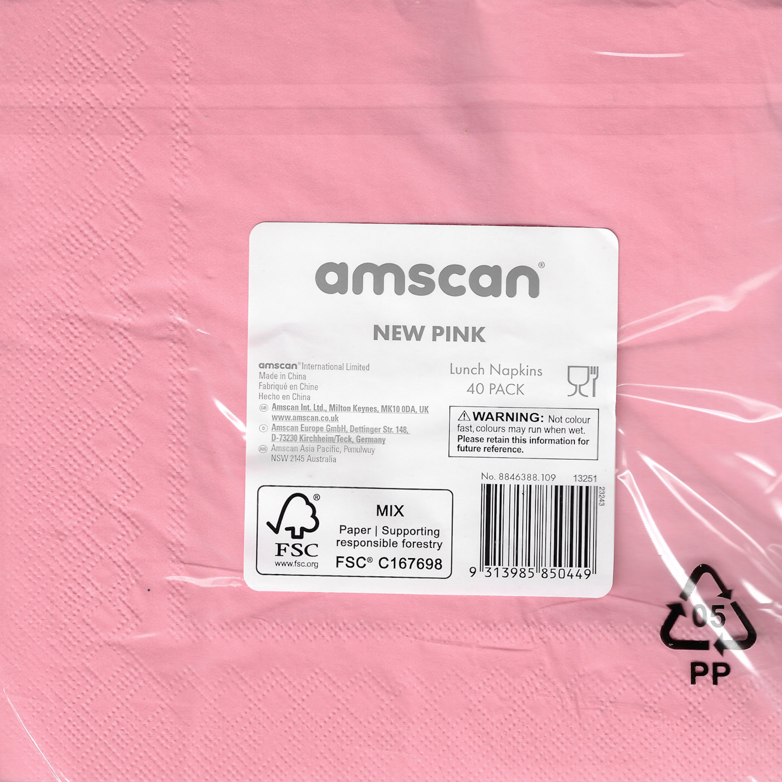 New Pink Lunch Napkins / Serviettes (Pack of 40) | Light Pink Coloured ...