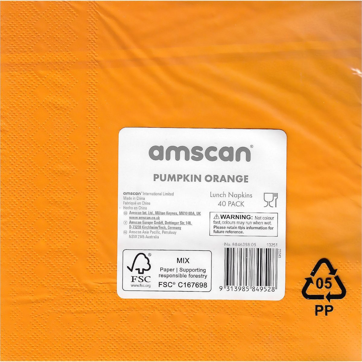 Pumpkin Orange Lunch Napkins Serviettes Pack Of 40 Orange