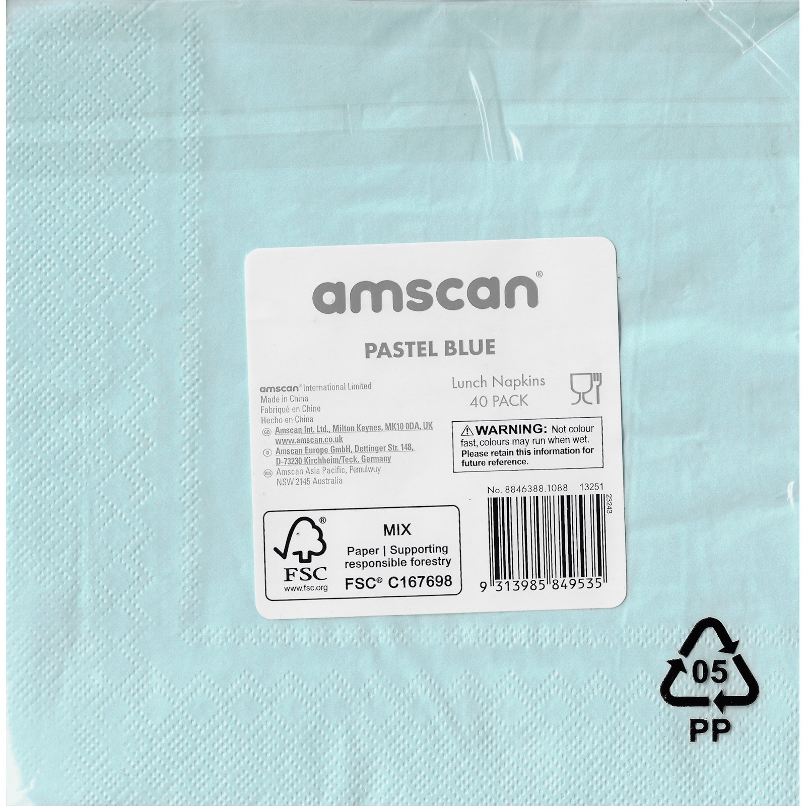 Pastel Blue Lunch Napkins / Serviettes (Pack of 40) | Light Blue ...