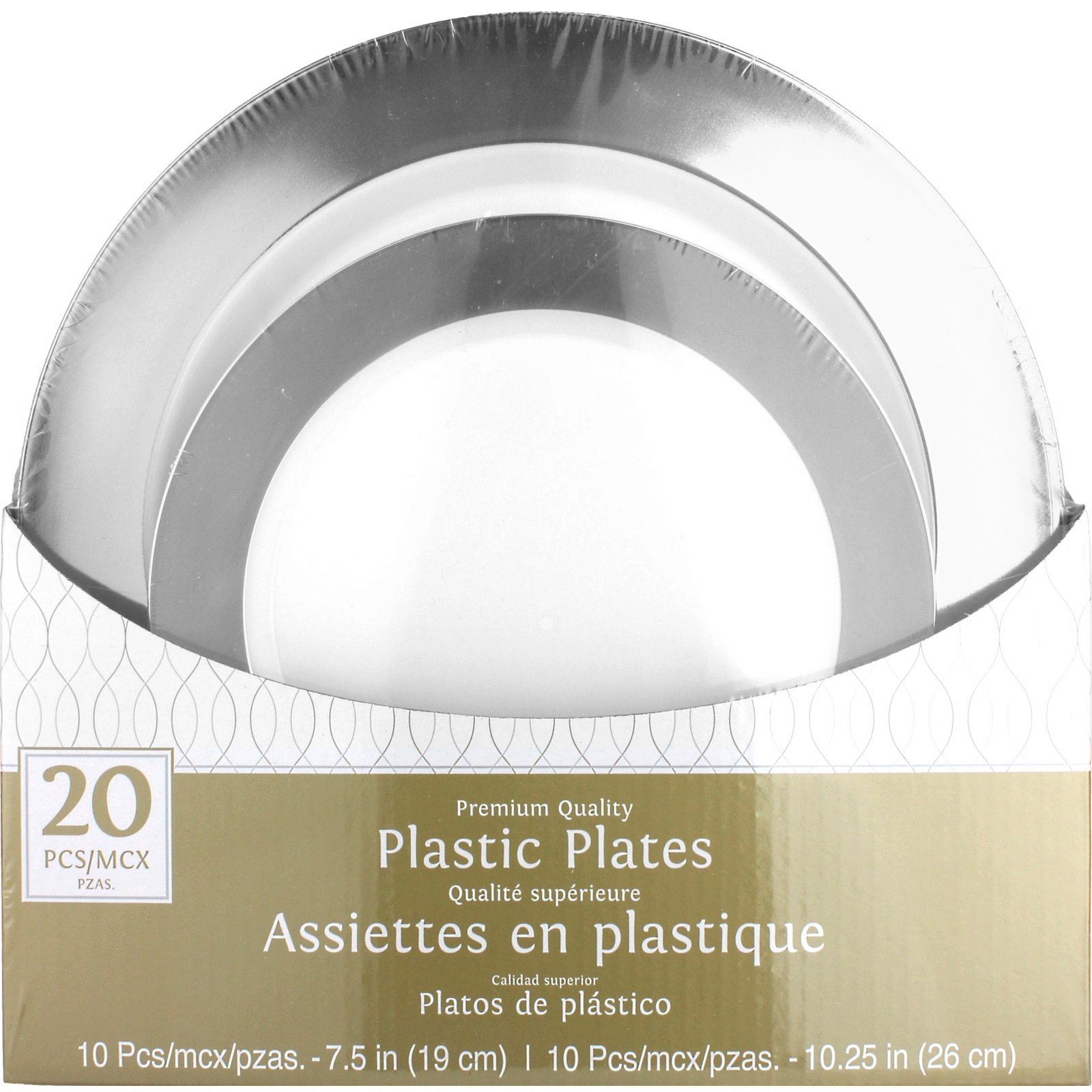 Silver Metallic Border Premium Plastic Plate Set (For 10 Guests ...