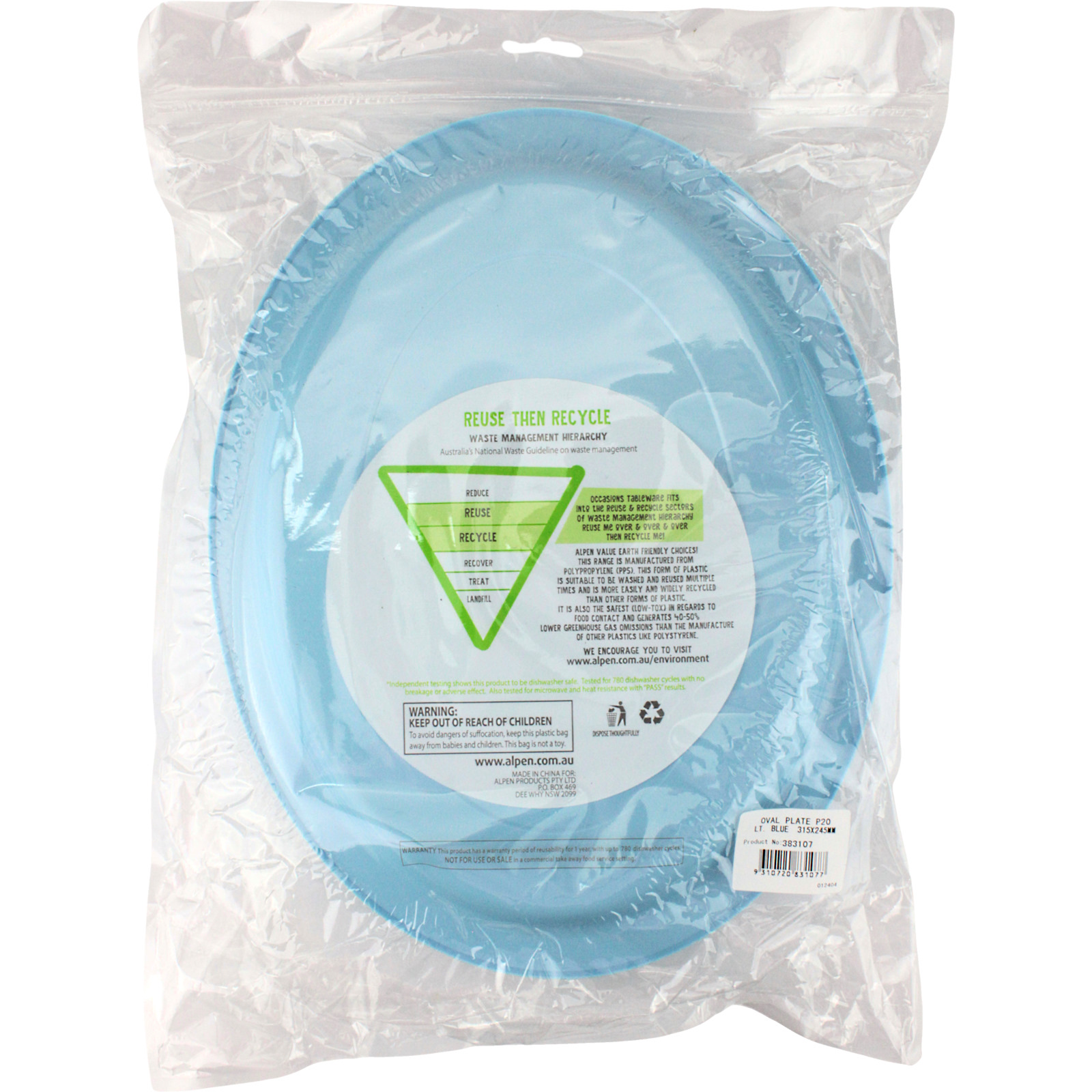 Light Blue Plastic Reusable Oval Plates 31.5cm (Pack of 20) | Light ...