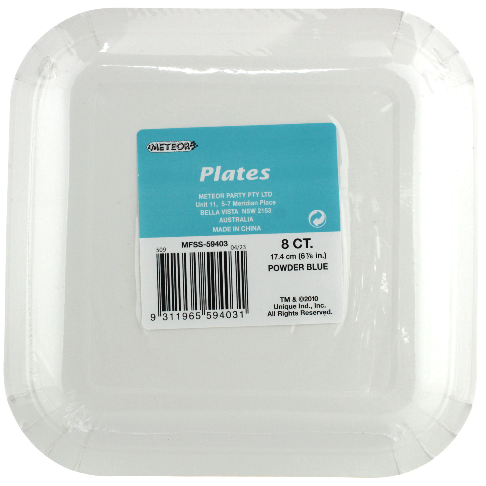 Powder Blue 18cm Square Paper Plates (Pack of 8) | Light Blue Coloured ...