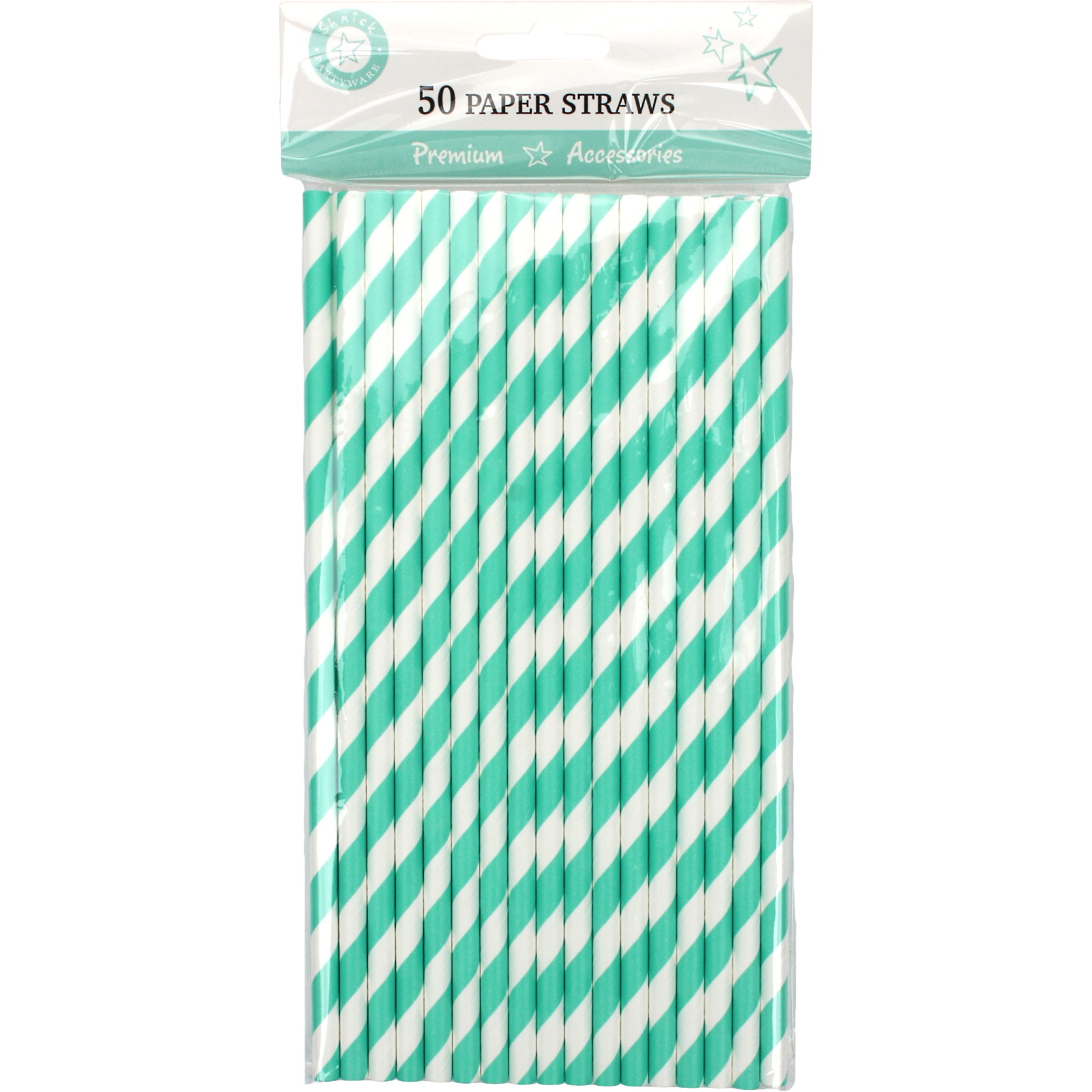Teal and White Striped Paper Straws (Pack of 50) - Discount Party Supplies