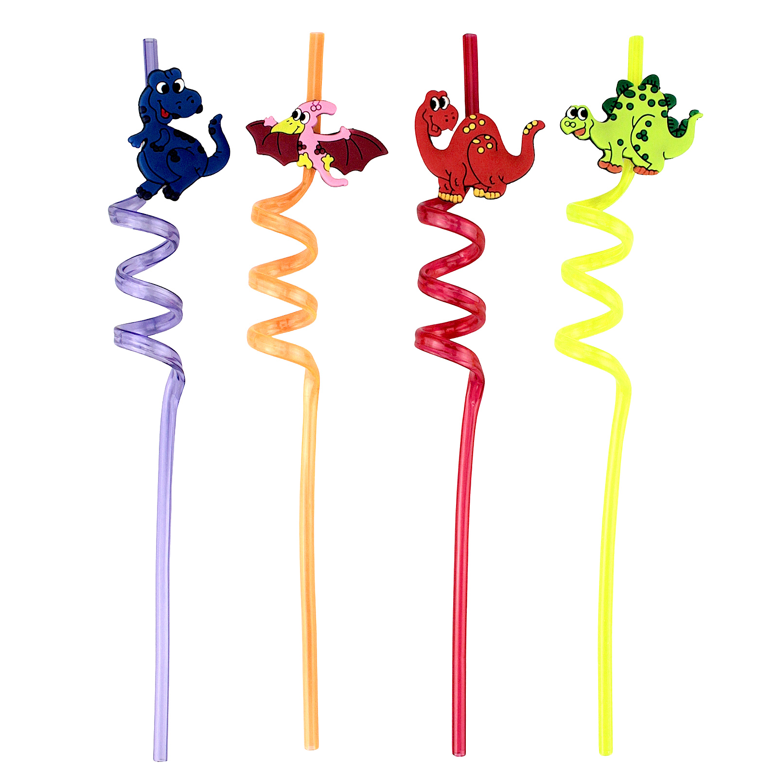 Dinosaur Swirly Straws (Pack of 4) - Discount Party Supplies