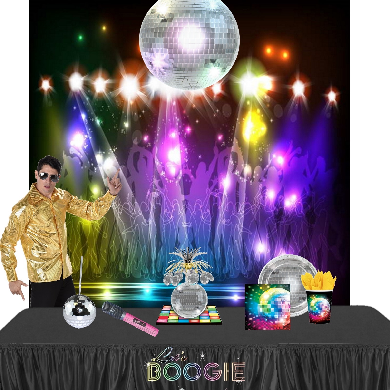 Disco Lights Large Fabric Wall Backdrop | 70's Disco Party Supplies ...
