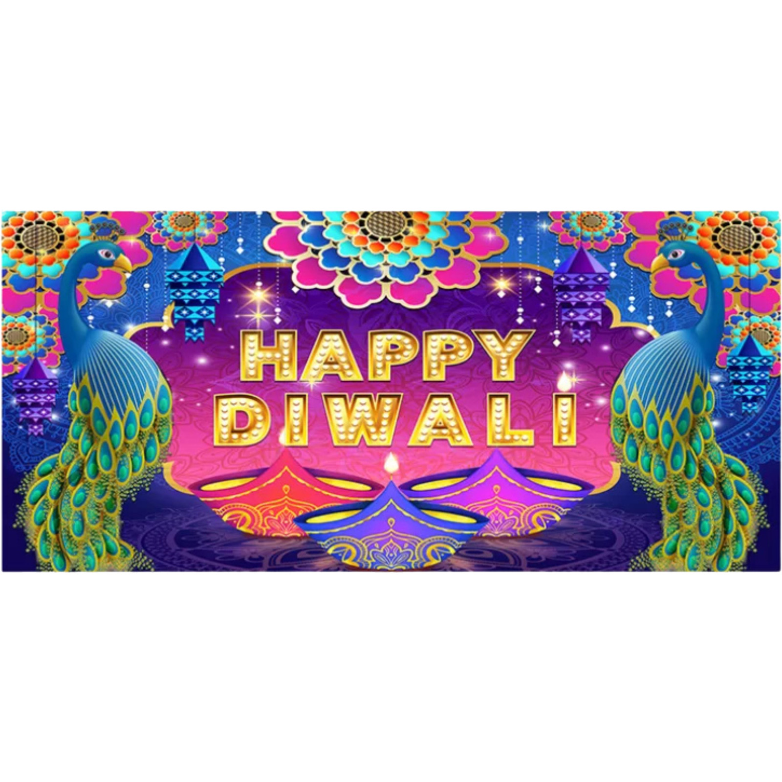 Happy Diwali Fabric Backdrop 4m - Discount Party Supplies