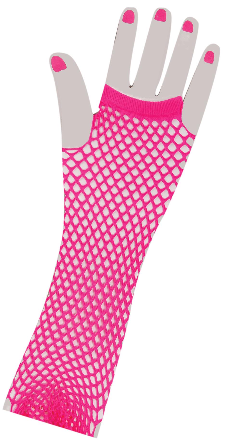 1980's Neon Pink Long Fishnet Adult Gloves - Discount Party Supplies