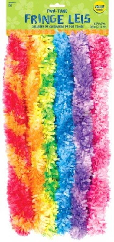 Hawaiian Two Tone Rainbow Leis Pack of 6 Adult Costume Accessory ...