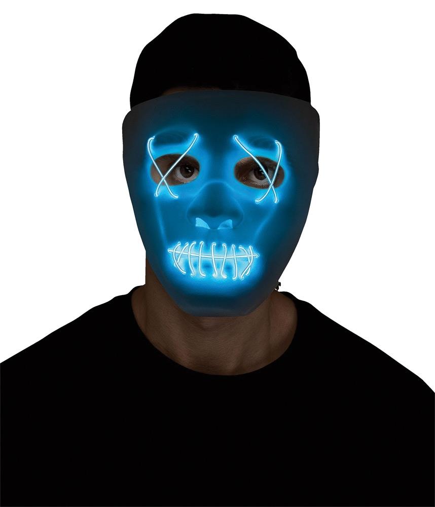 Blue String Illumo Light Up Purge Adult Mask - Discount Party Supplies