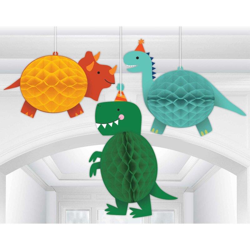 Dino-Mite Dinosaur Party Honeycomb Hanging Decorations Pack of 3 ...