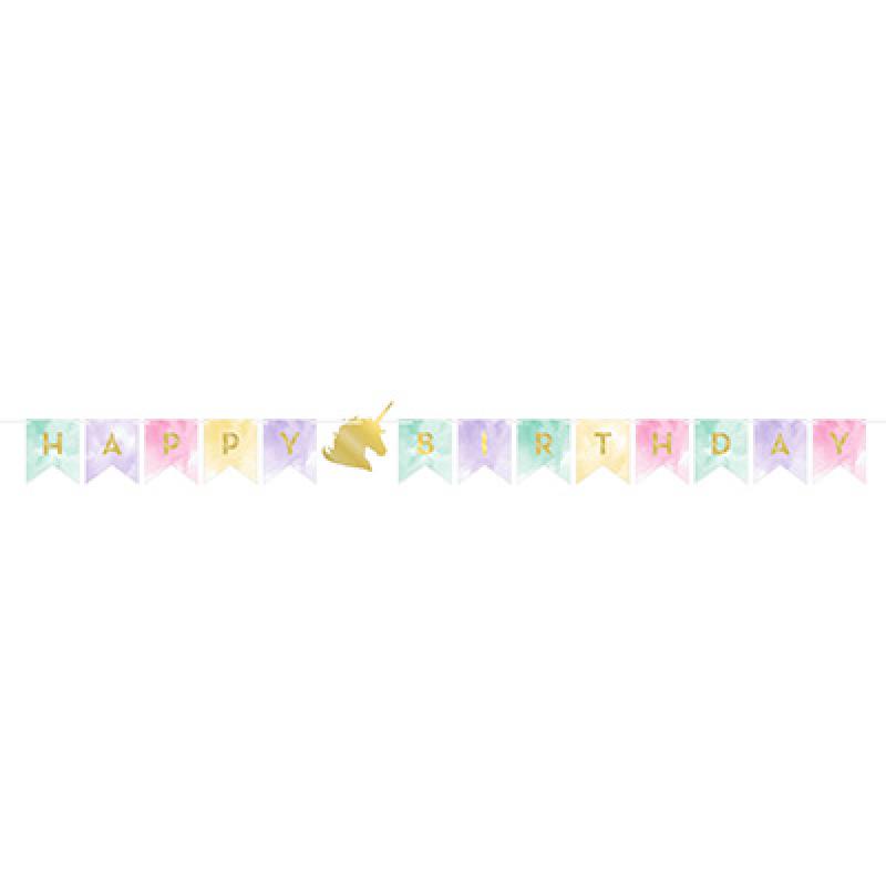 Unicorn Sparkle Happy Birthday String Banner - Discount Party Supplies
