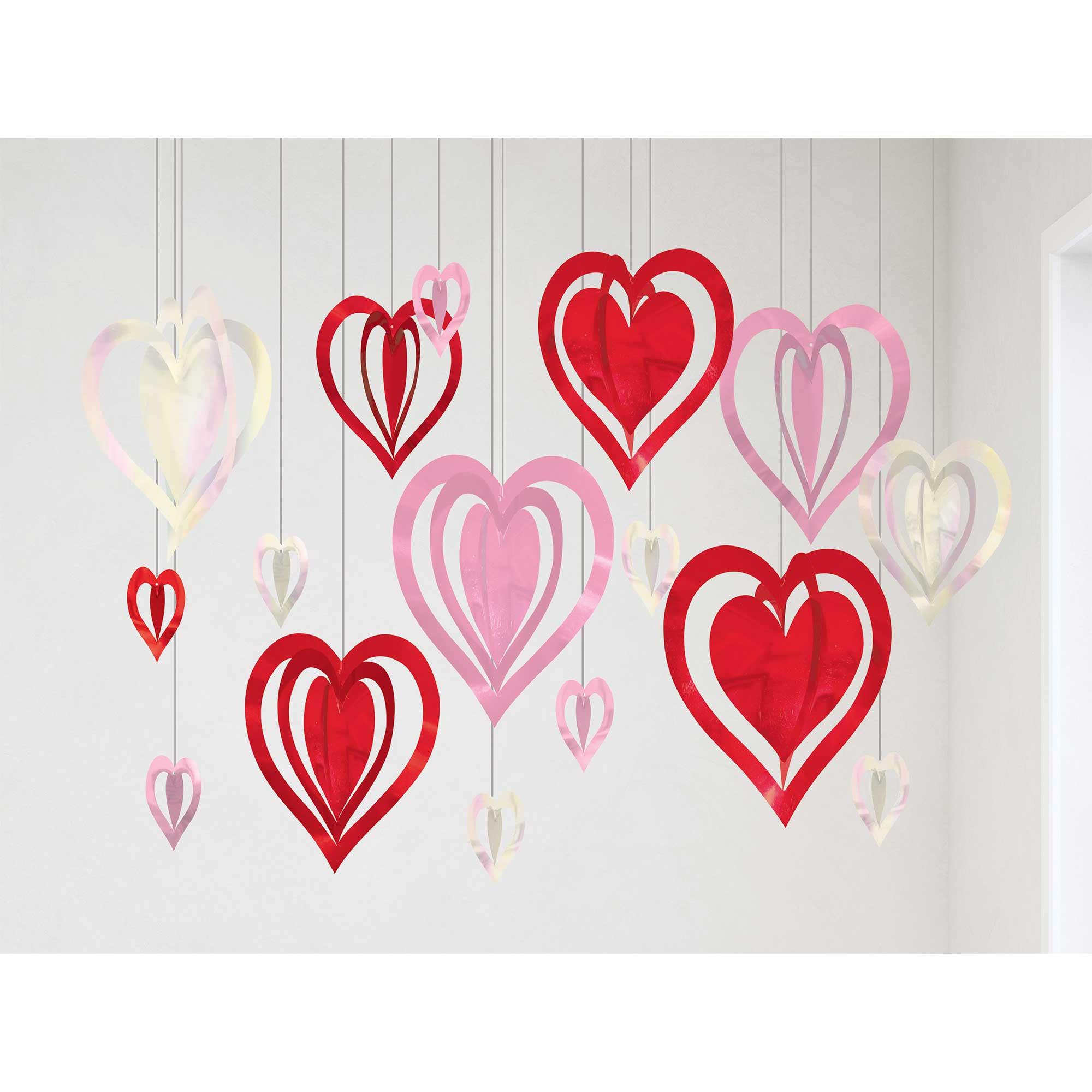 Hearts 3D Hanging String Decorations Pack of 16 - Discount Party Supplies