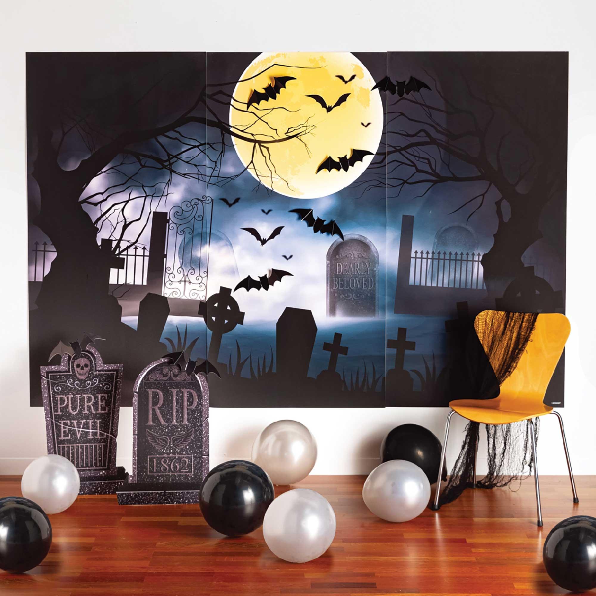 Graveyard Backdrop Deluxe Scene Setter Kit - Discount Party Supplies