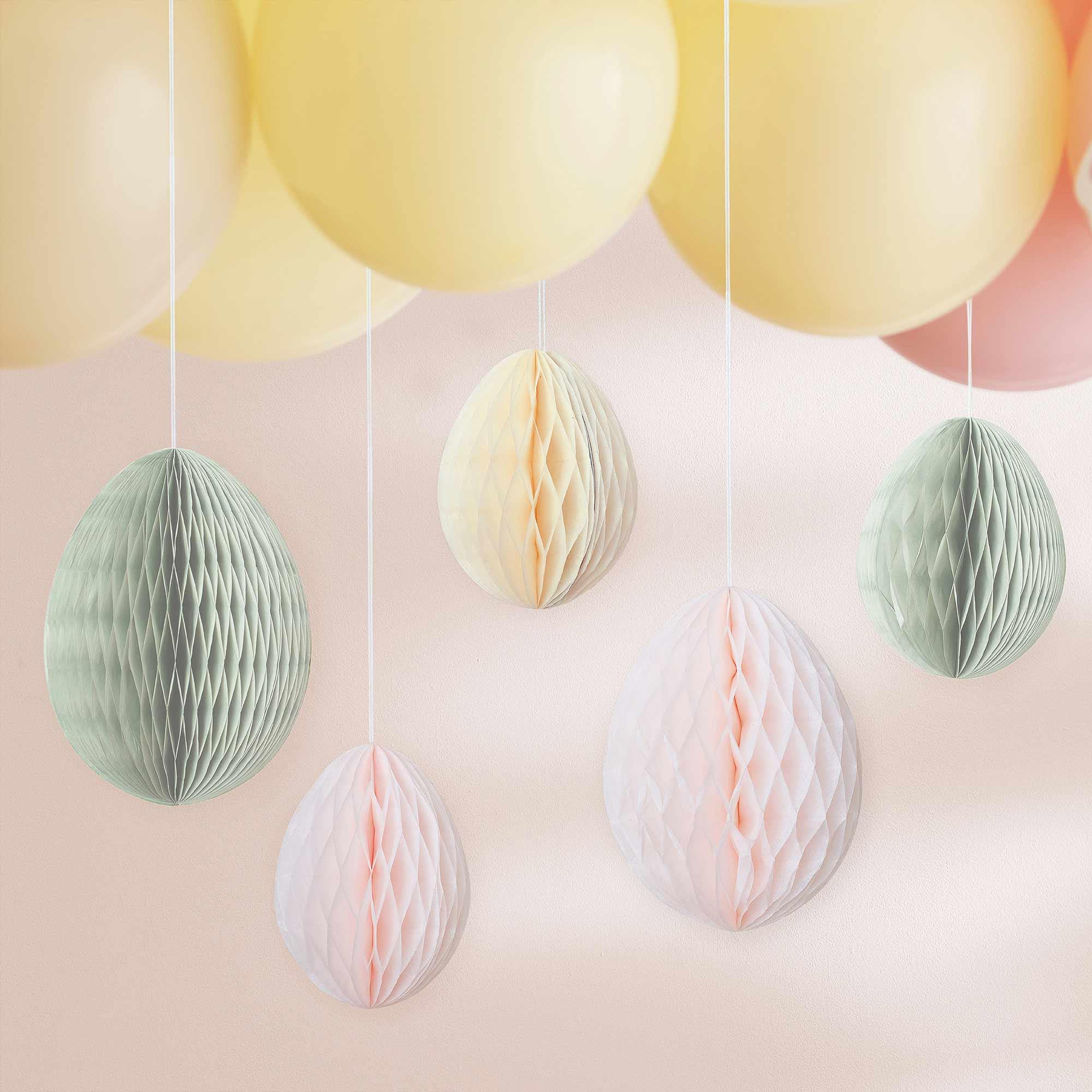 Hey Bunny Pastel Honeycomb Hanging Easter Egg Decorations Pack of 5 ...