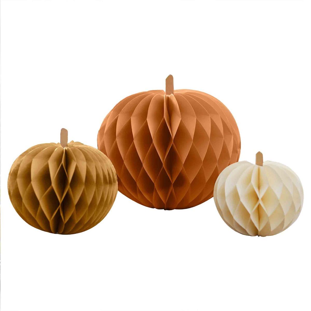 Pumpkin Spice Halloween Paper Honeycomb Pumpkin Decorations Pack of 3 ...