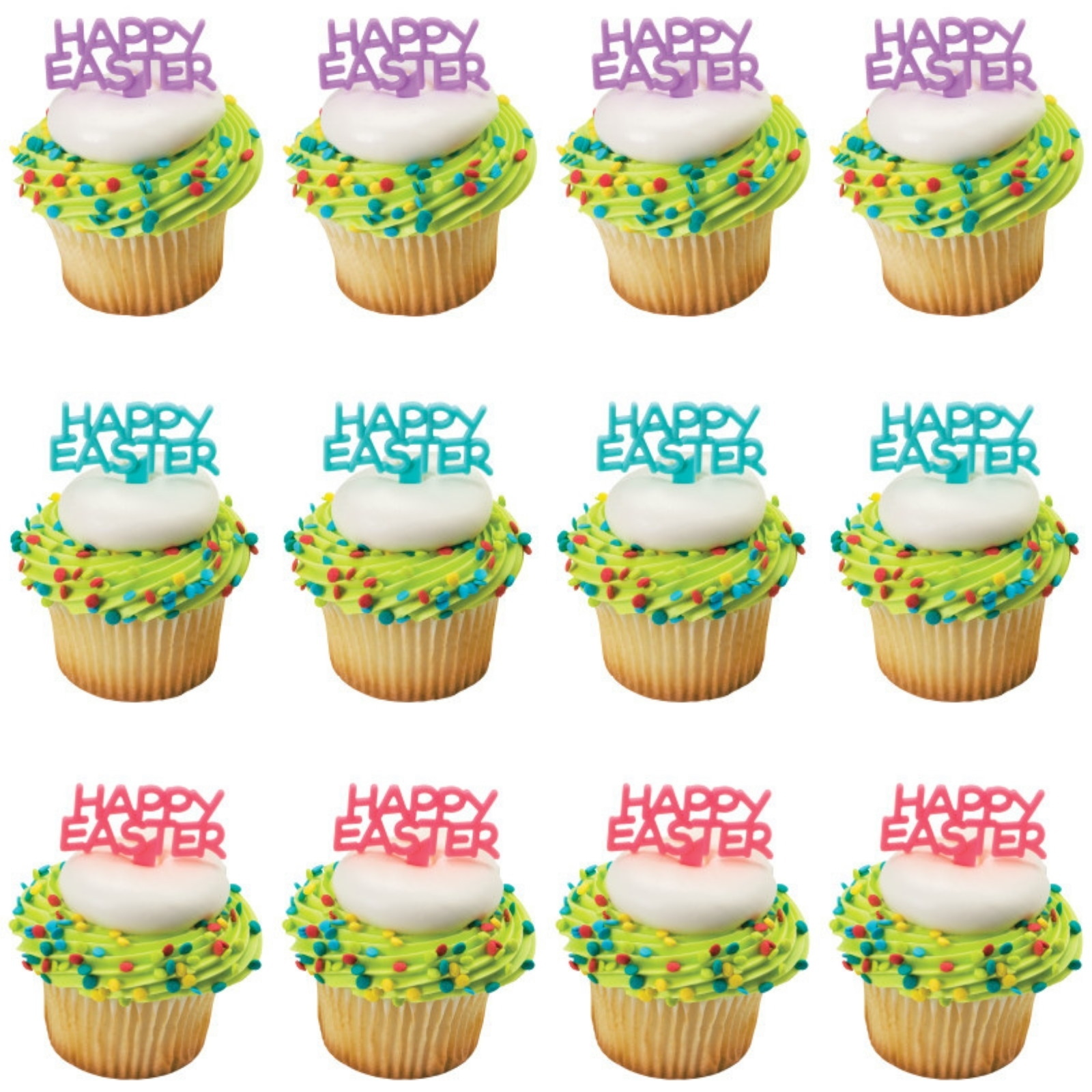 Happy Easter Plastic Cupcake Picks (Pack of 12) - Discount Party Supplies