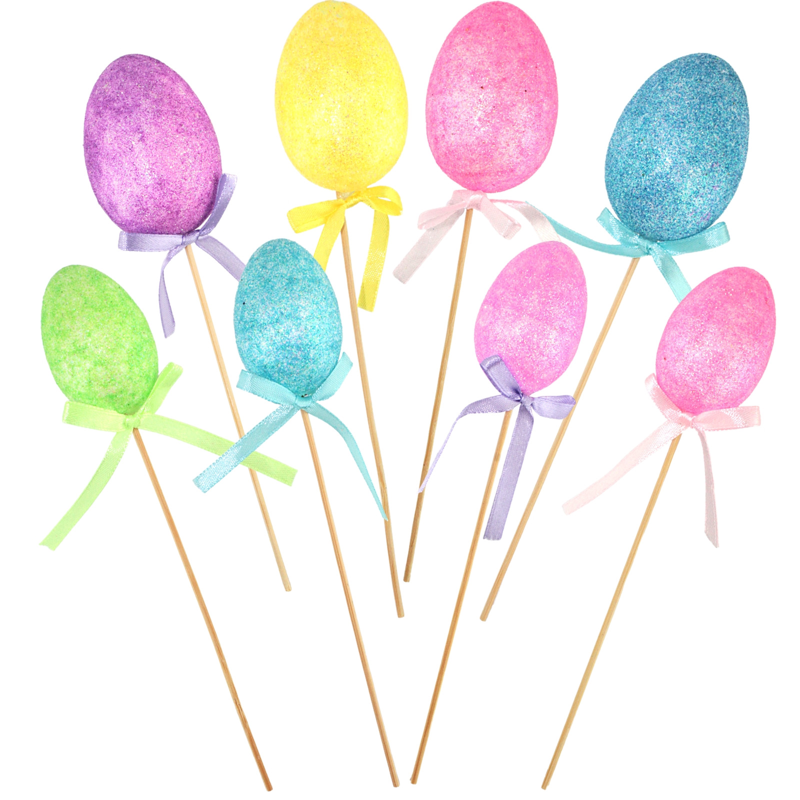 Glitter Easter Egg Picks 2 Sizes (Set of 8) - Discount Party Supplies