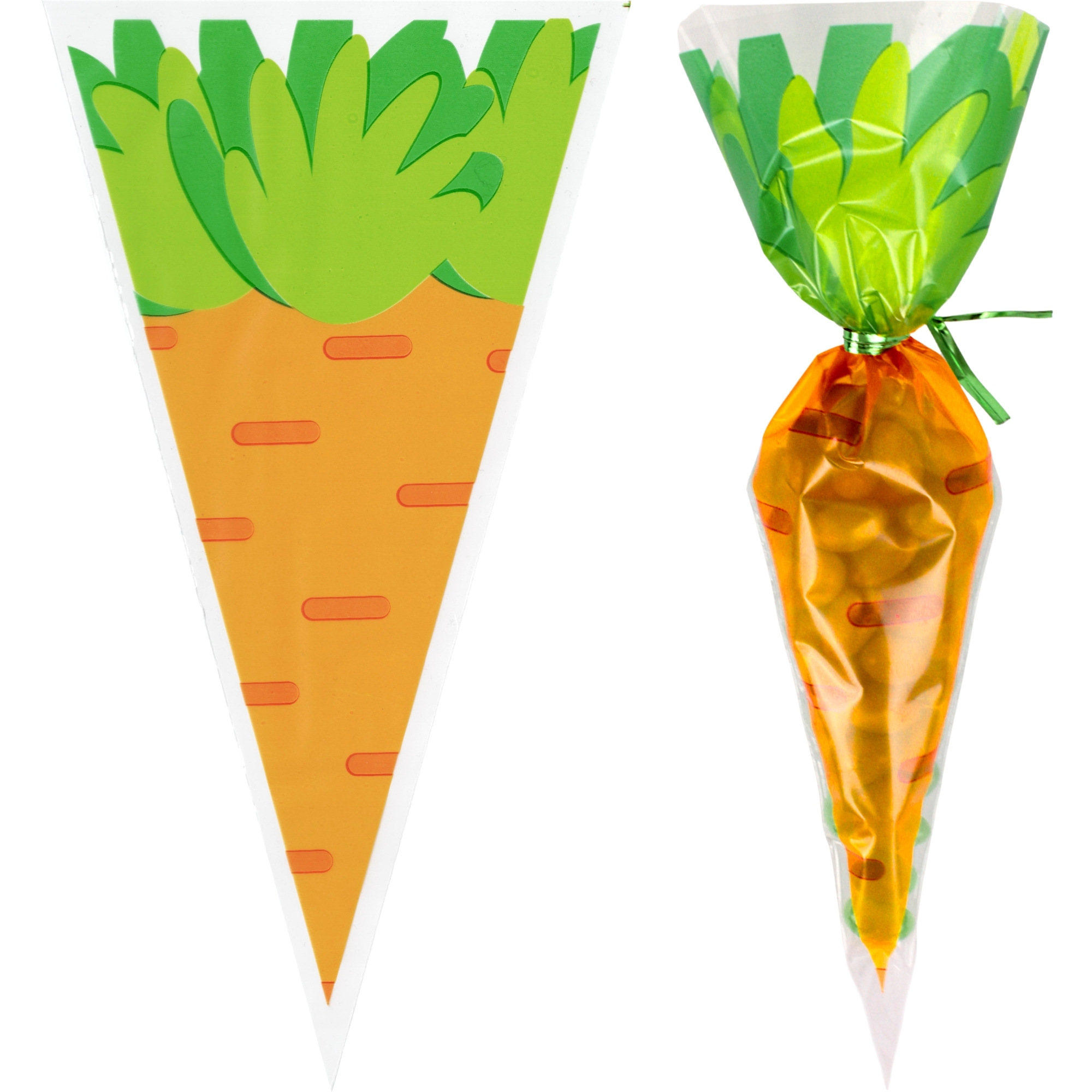 Carrot Cellophane Cone Treat Bags (Pack of 6) - Discount Party Supplies