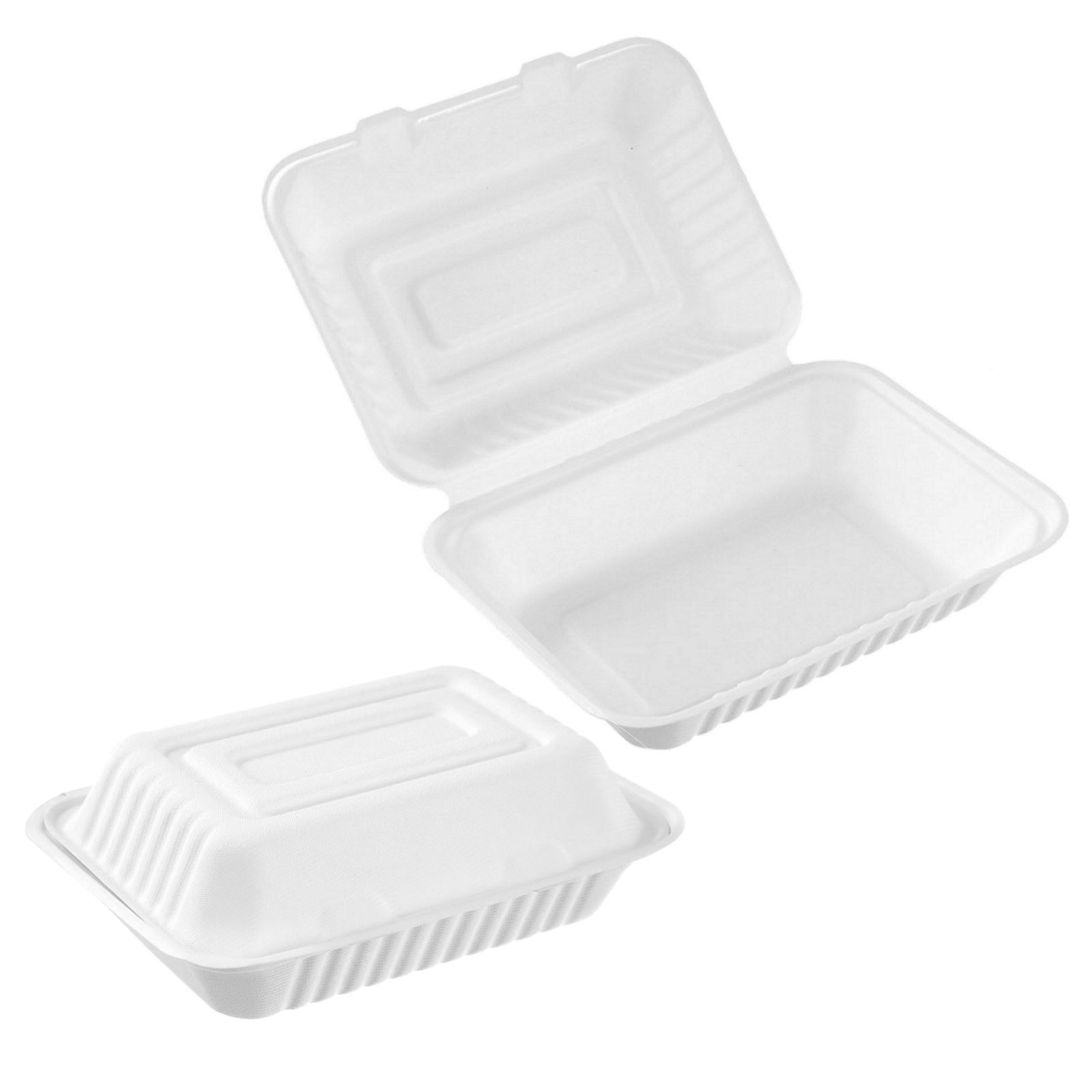 White Eco Sugarcane 1L Food Boxes 21cm x 15cm x 4.5cm (Pack of 6 ...